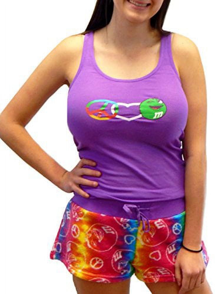 M&M's Candy Adult Cartoon Women's 2-Piece Pajama Set, Purple Rainbow ...