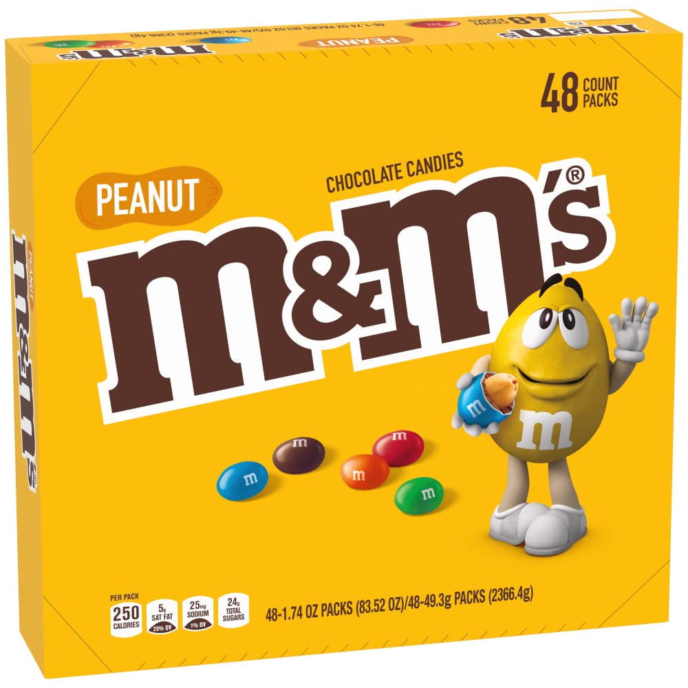 M&M'S Full Size Peanut Milk Chocolate Candy Bulk Pack, 1.74 oz, 48 ct ...