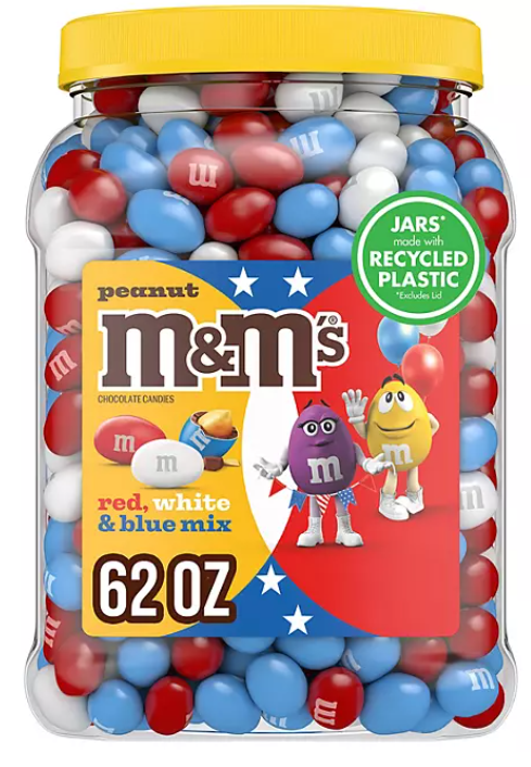 M&M'S Milk Chocolate Peanut Red, White & Blue Bulk Candy, 62 oz ...