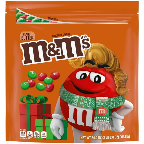 M&M,S Peanut Butter Red & Green Milk Chocolate Christmas Candy, 34 Oz ...