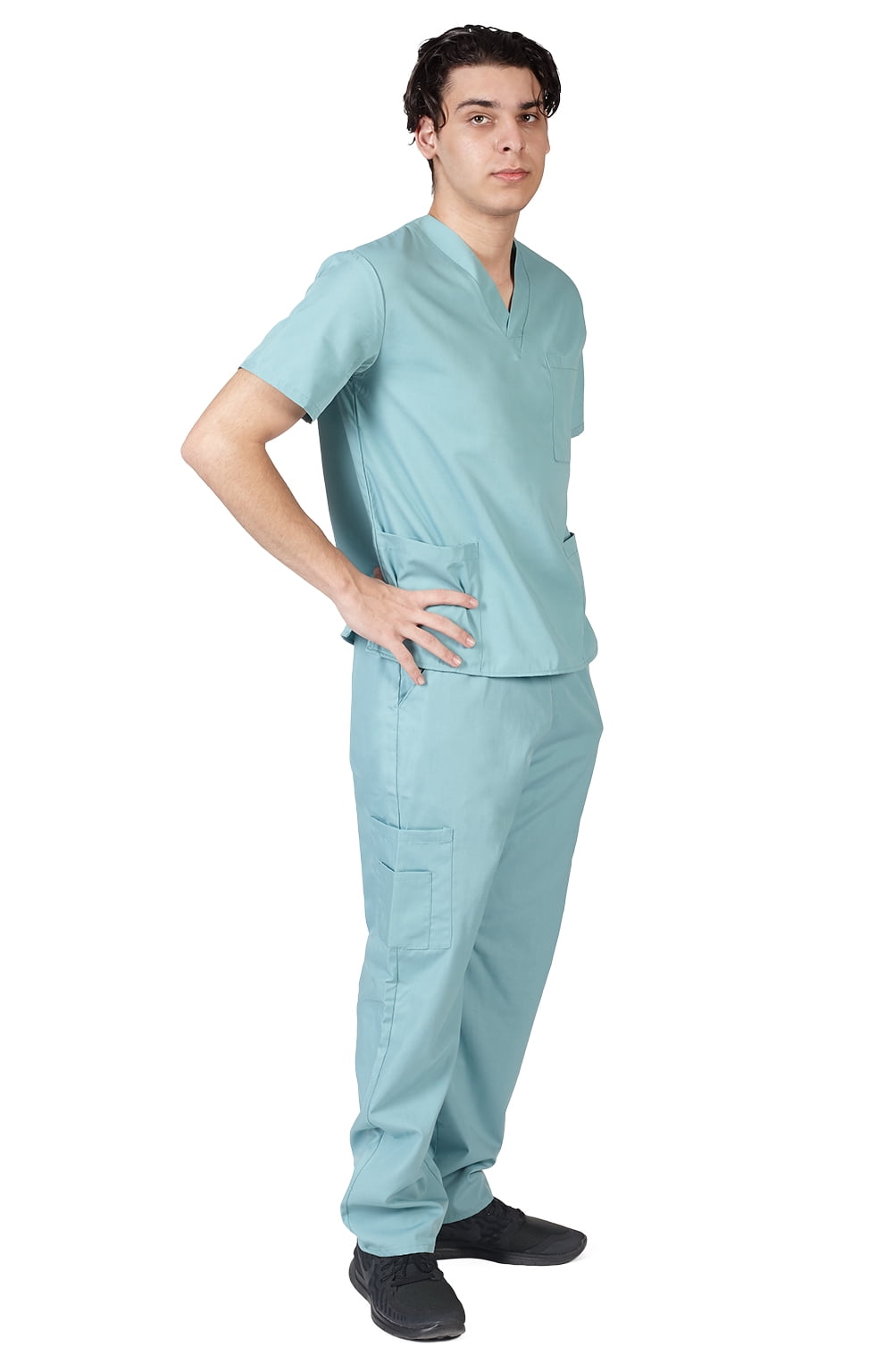 M&M SCRUBS Men Scrub Set, Men Medical Uniforms 102 (Misty Green, Large ...
