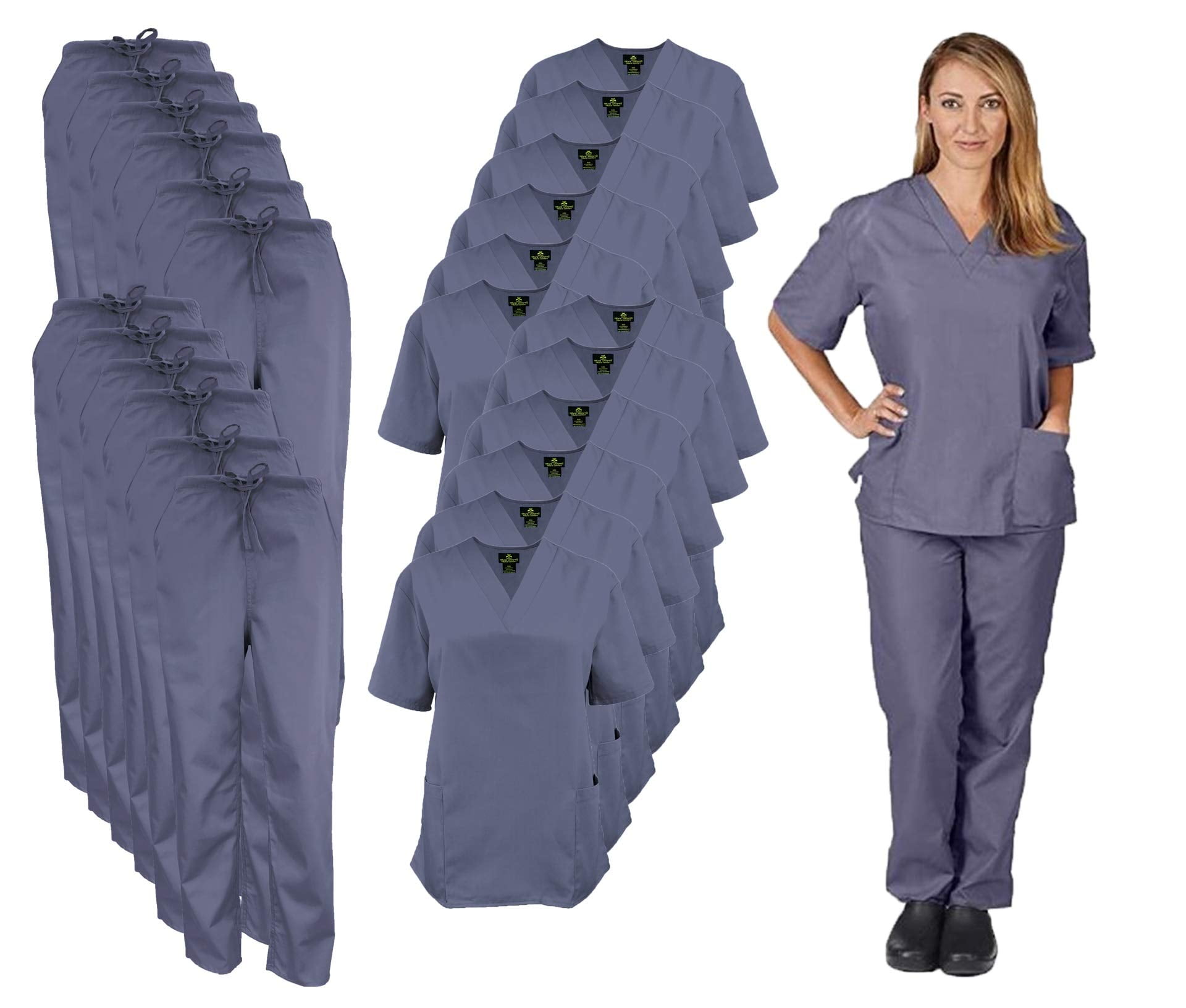 M&M SCRUBS Women Scrub Set V-Neck Medical Scrub Tops and Drawstring ...