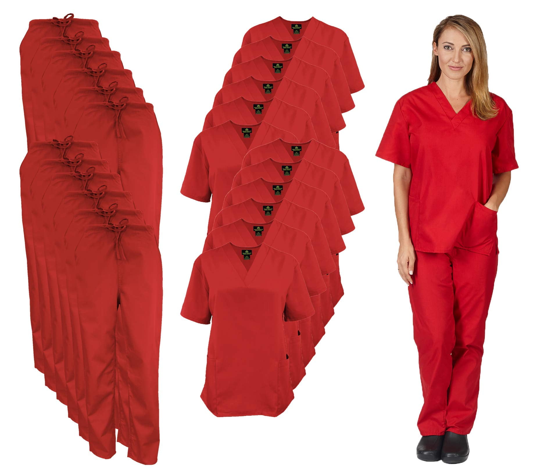 M&M SCRUBS Women Scrub Set V-Neck Medical Scrub Tops and Drawstring ...
