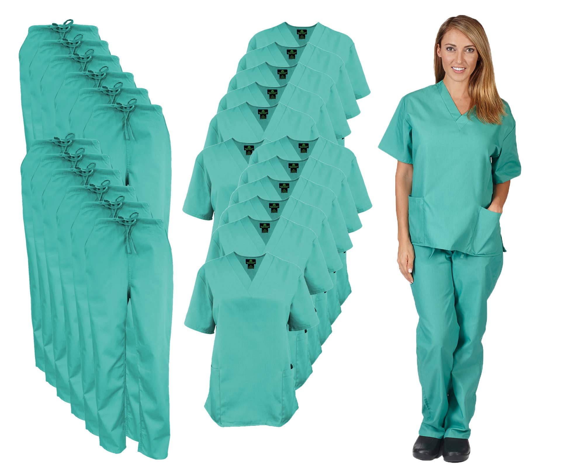 M&M Scrubs Women Scrub Set, V-Neck Tops, Drawstring Pants, Pack of 12 ...