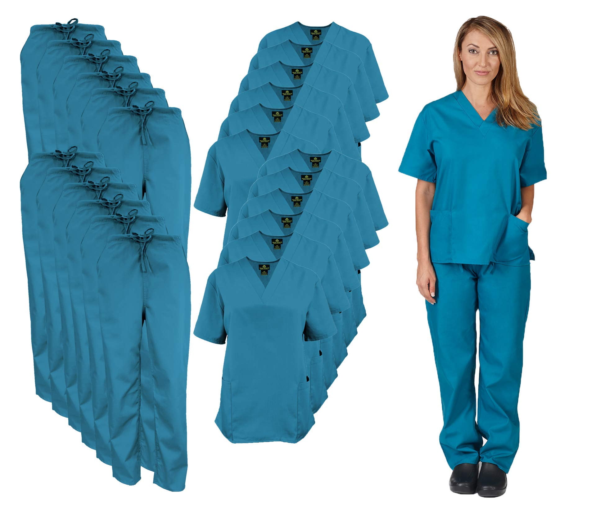 M&M SCRUBS Women Scrub Set V-Neck Medical Scrub Tops and Drawstring ...