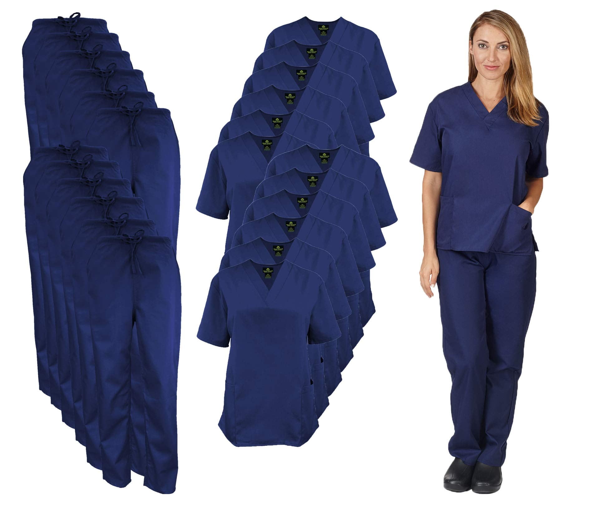 M&M SCRUBS Women Scrub Set V-Neck Medical Scrub Tops and Drawstring ...