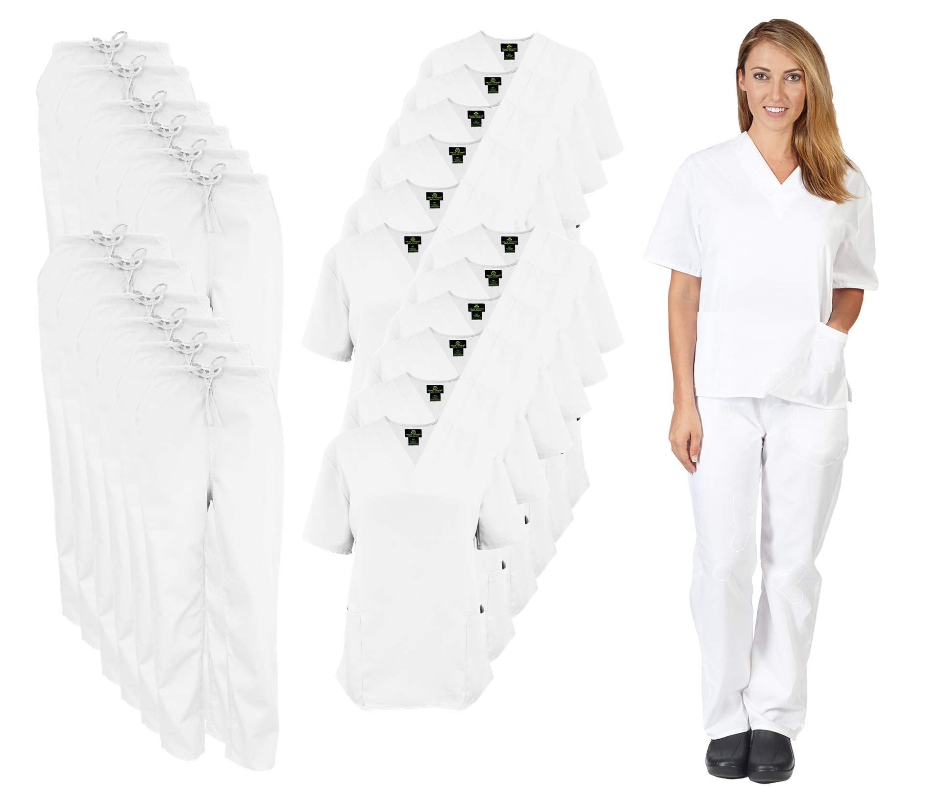M&M SCRUBS Women Scrub Set V-Neck Medical Scrub Tops and Drawstring ...