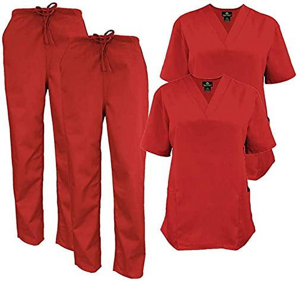 M&M SCRUBS Women Scrub Set V-Neck Medical Scrub Tops and Drawstring ...