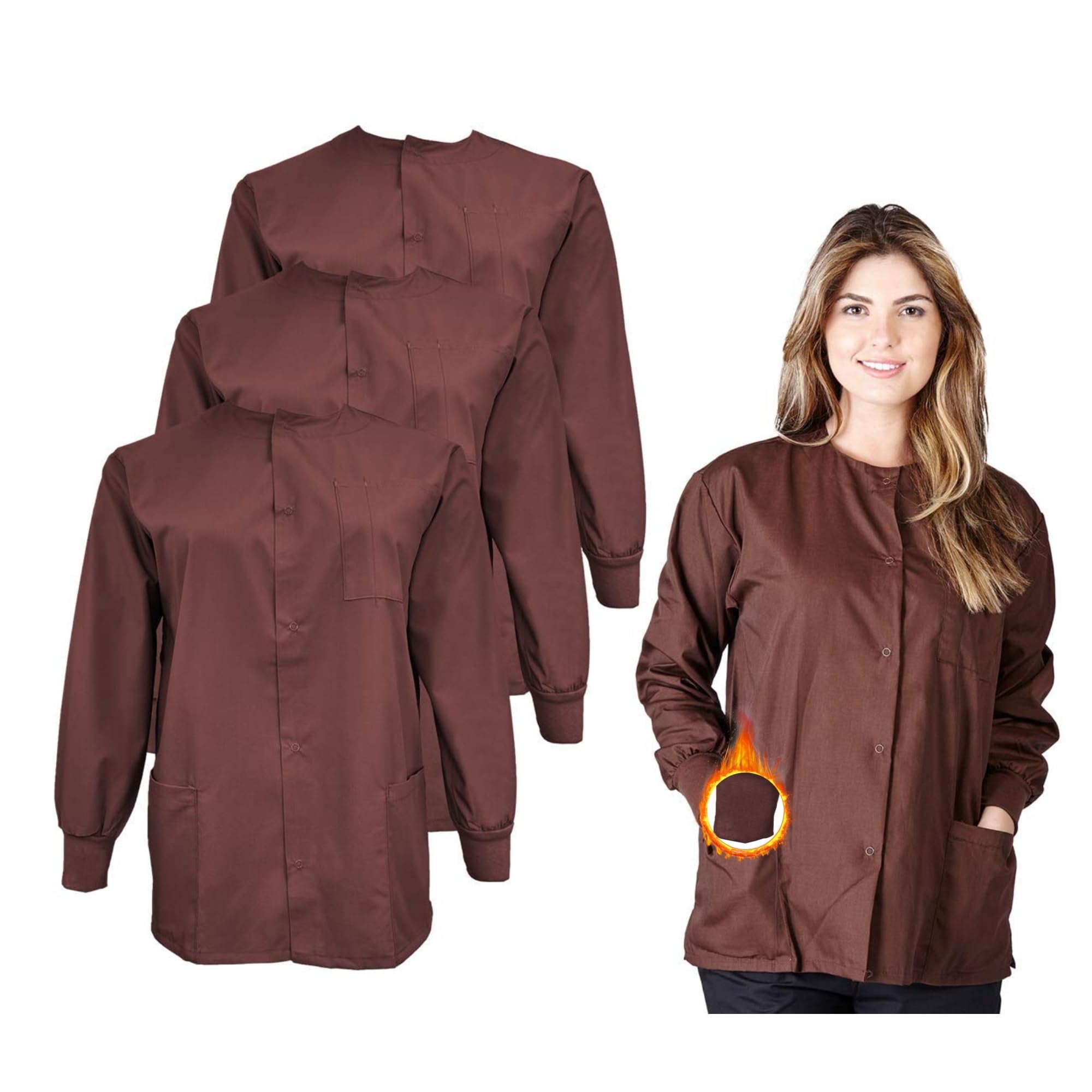 M&M SCRUBS Women's Scrub Jacket Warm Up Lightweight Medical Scrub Jacket - Pack of 3 Set ...