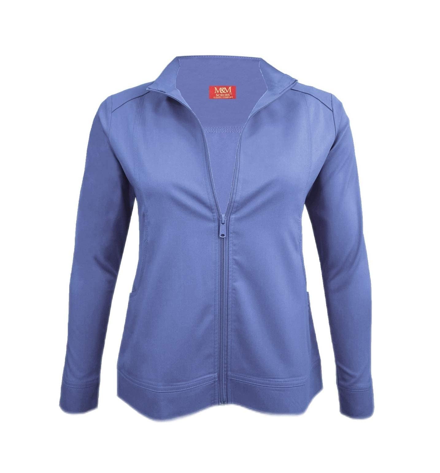 M&M SCRUBS Women's Ultra Soft Front Zip Warm-Up Scrub Jacket 5200 (Ceil ...