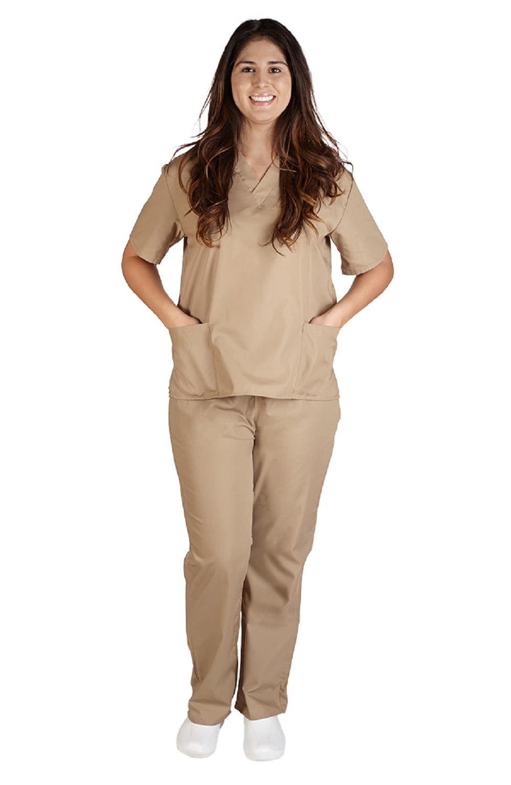 M&M Scrubs Solid Khaki Multiple Pockets 31" Inseam Scrub Set (Women's ...
