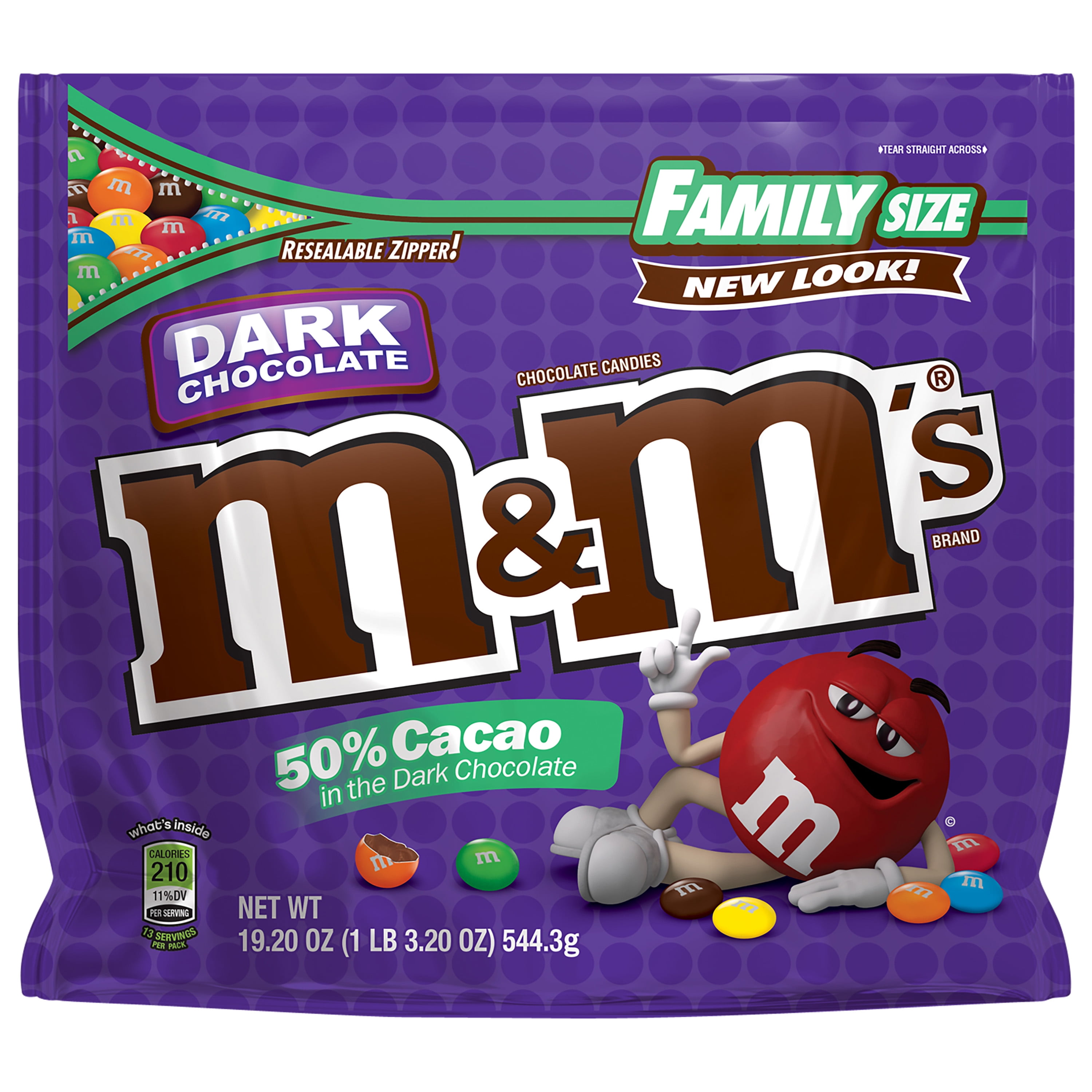 M&M'S, Rich Dark Chocolate Candies, Resealable 19.2 Oz Bag, 50% Cacao ...
