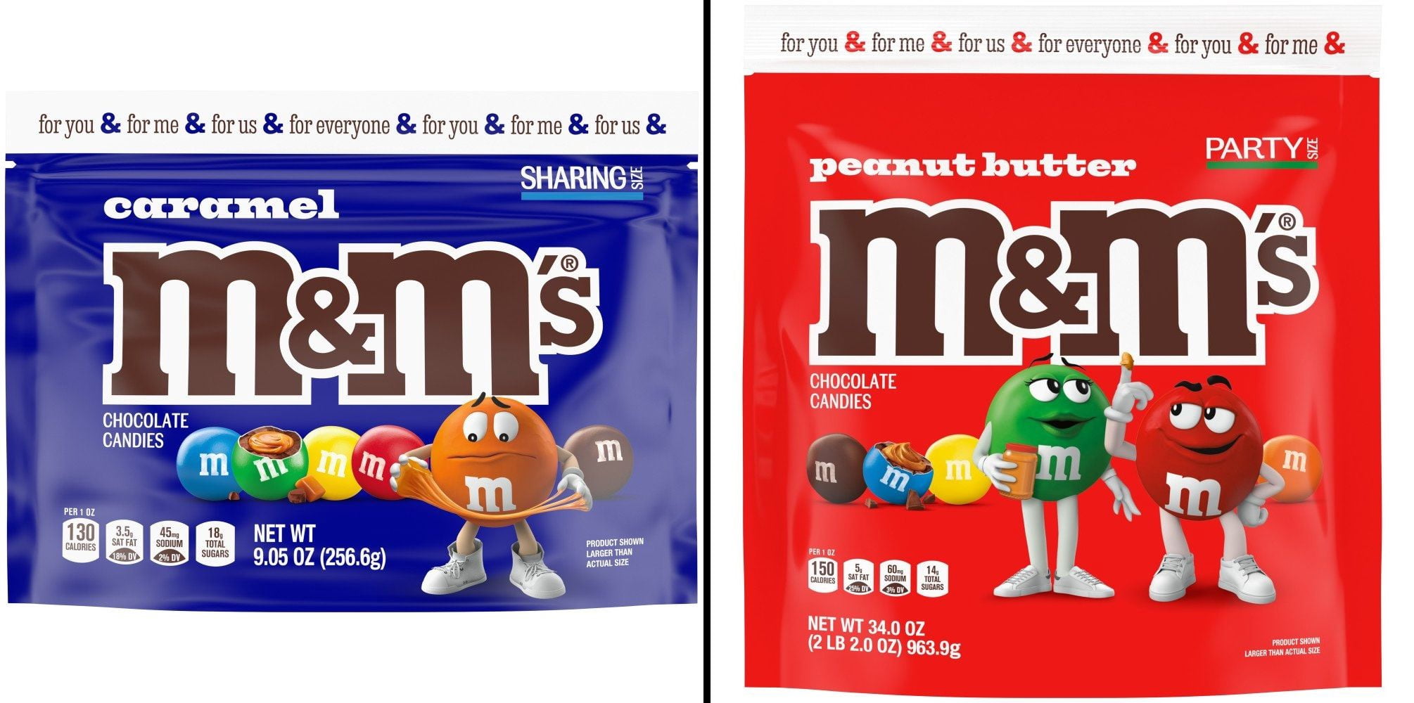 M&M's Caramel Milk Chocolate Candy Sharing Size 9.05 oz & Peanut Butter ...