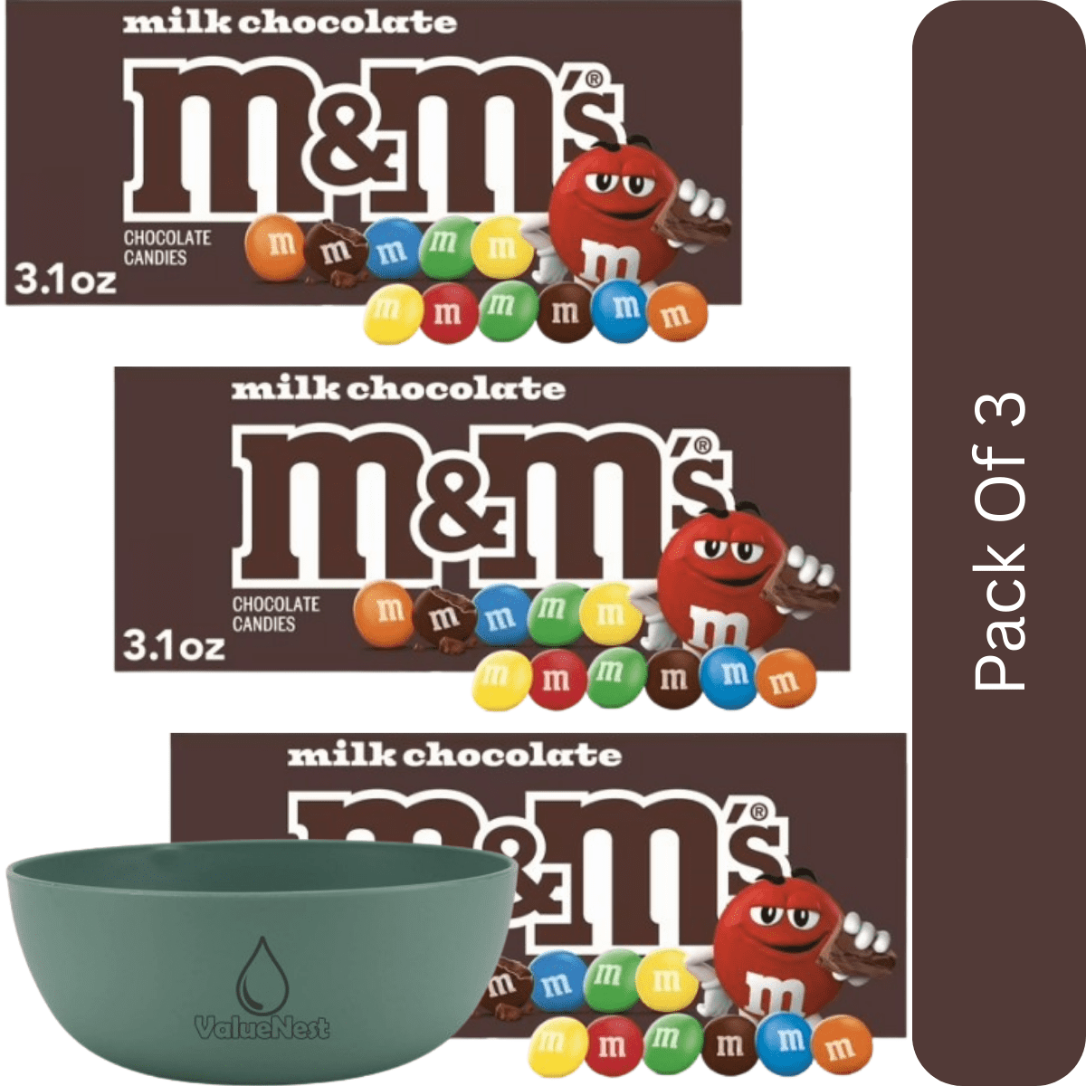 M&M's Milk Chocolate Candy Movie Theater Box, 3.1 oz-3pk, With Olive ...