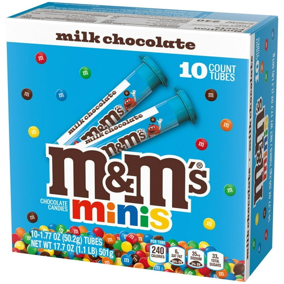M&M's Minis Milk Chocolate BCF26 Candy Tubes - 10 Ct Bulk Box - Walmart.com