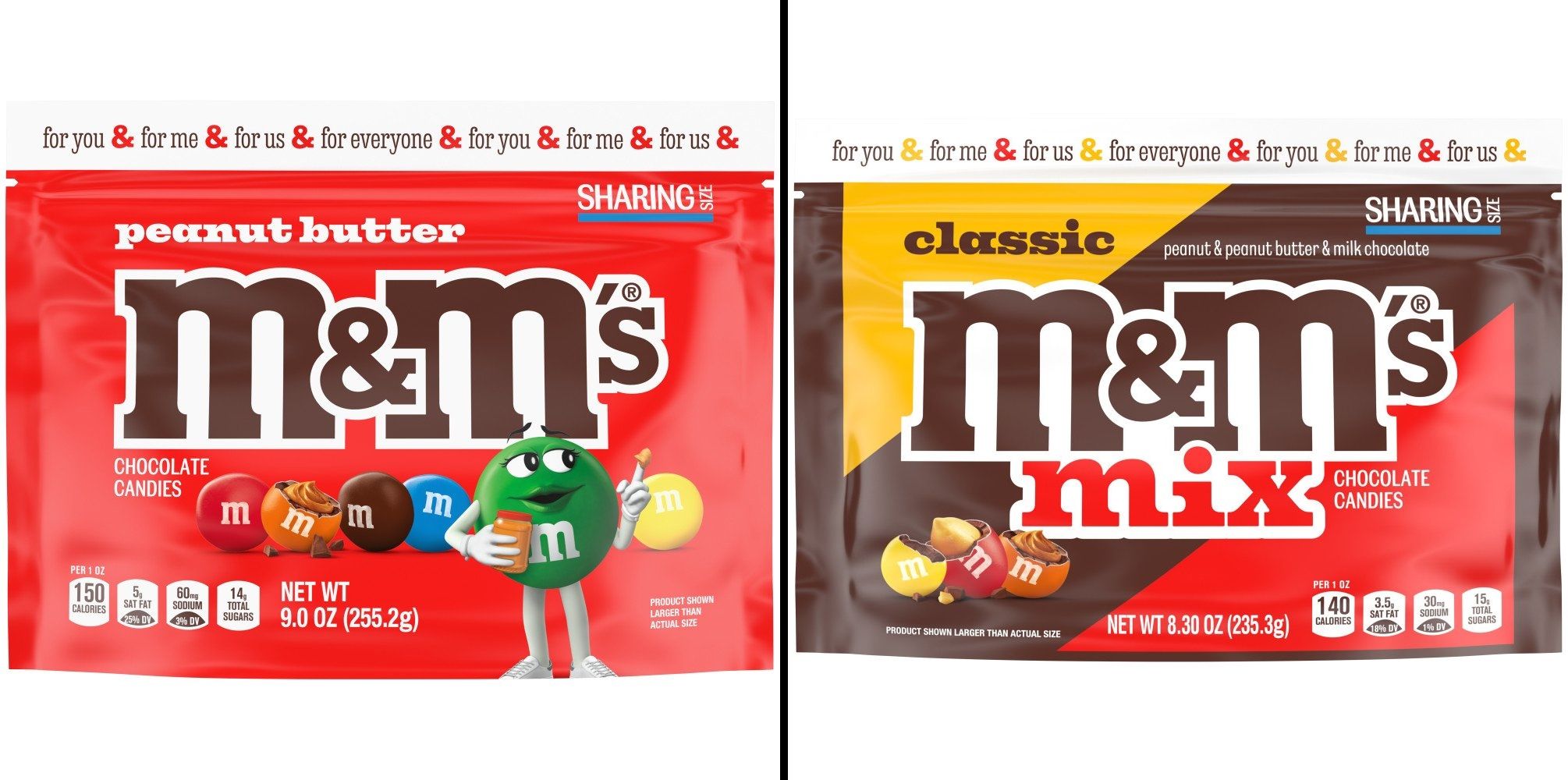 M&M's Peanut Butter Chocolate Candy Sharing Size 9 oz & Classic Mix ...