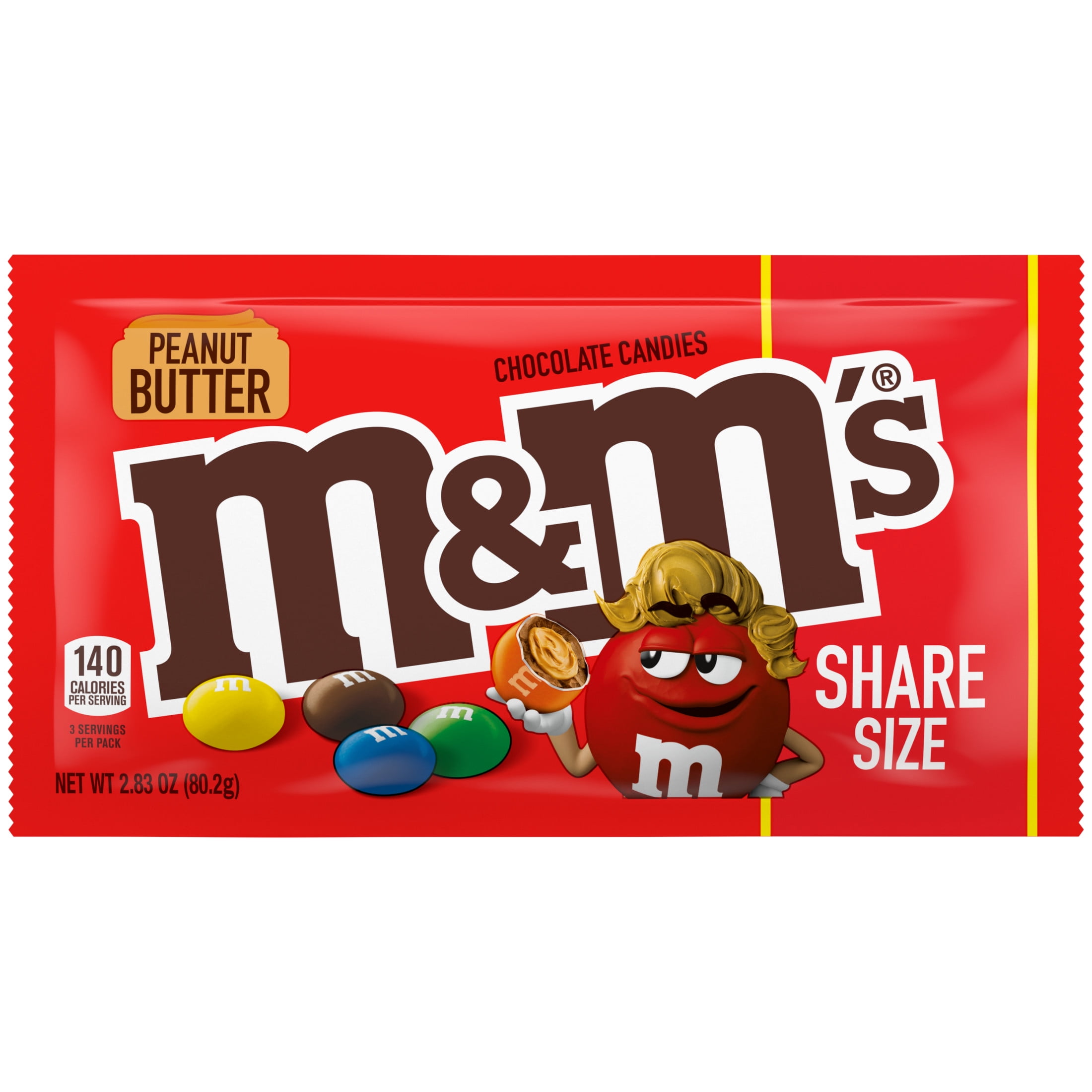 M&M's Peanut Butter Milk Chocolate Candy, Share Size - 2.83 oz Bag-Pack ...