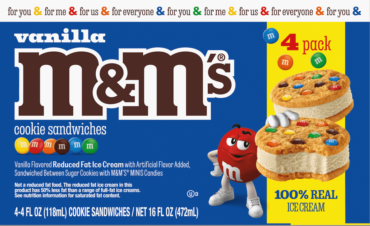 M M S Vanilla Cookie Ice Cream Sandwiches 4 Pack Box