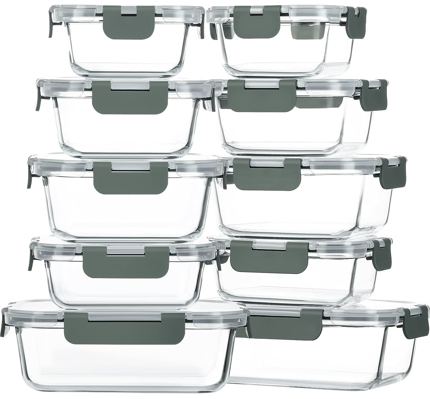 M MCIRCO 10-Pack TWE5 Glass Food Storage Container with Lids, Airtight ...