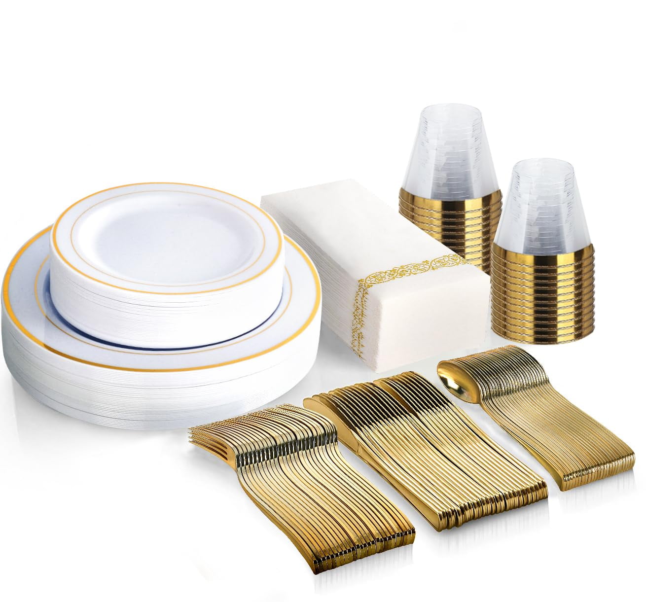 M MCIRCO 175 Piece AIF9 Gold Dinnerware Set - 50 Gold Rim Plastic ...