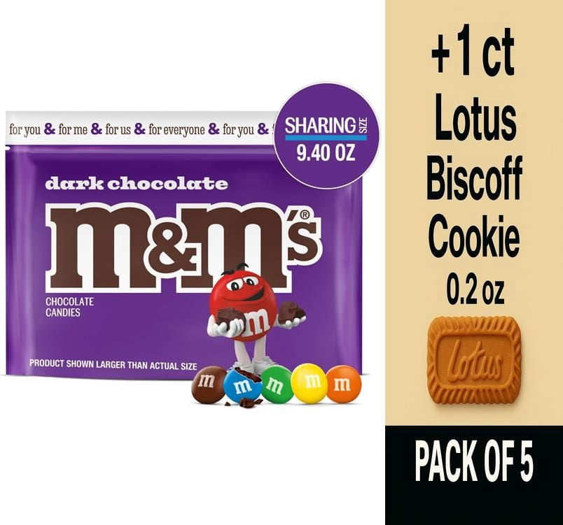M&MS Dark Chocolate Candy Sharing Size Bag 9.4 oz - Pack of 5 & Lotus ...