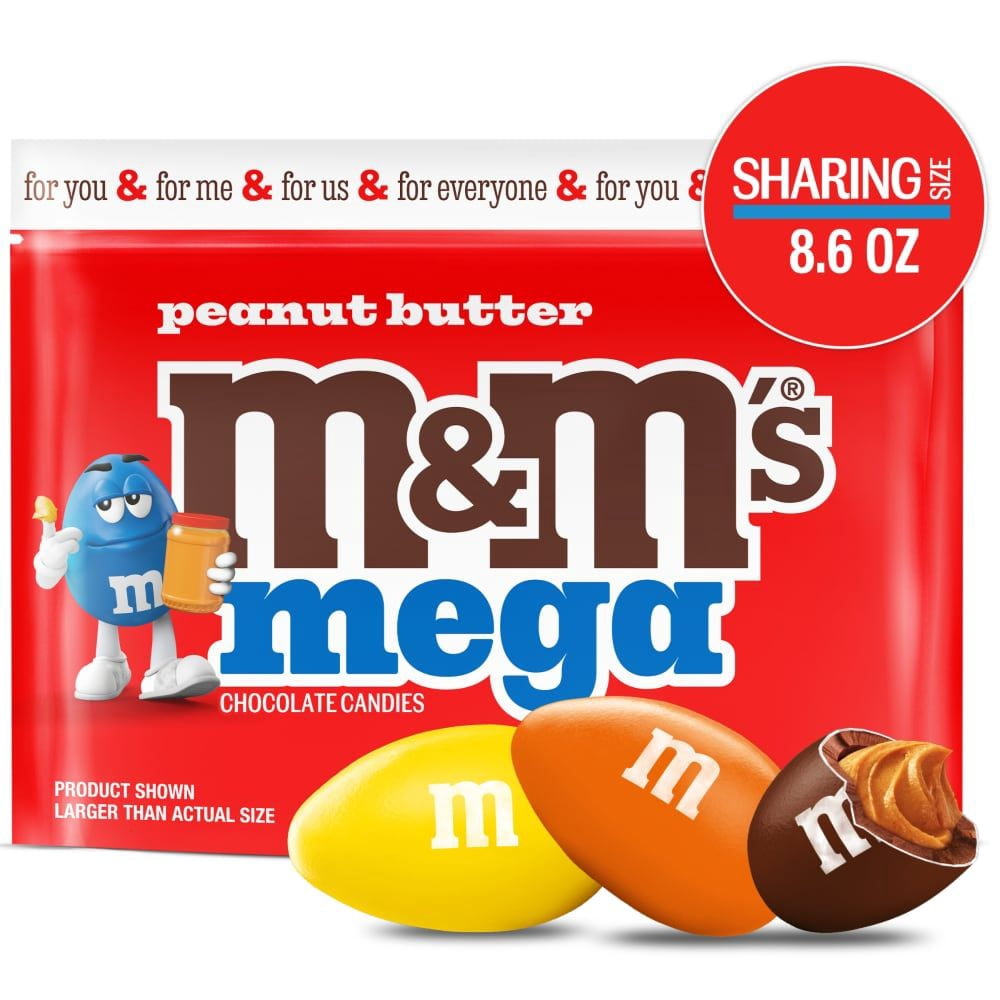 M&MS Mega Peanut Butter Chocolate Candy Sharing Size Bag 8.6 oz - Pack ...
