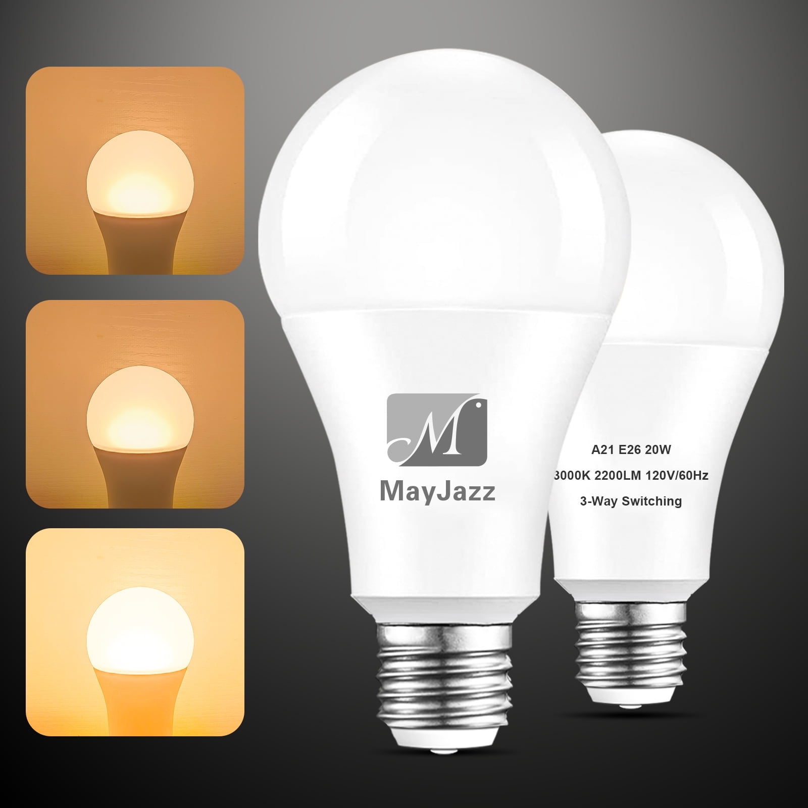 M MayJazz 3 Way LED Light Bulbs 50 100 150 Watt Equivalent,A21 3000K ...