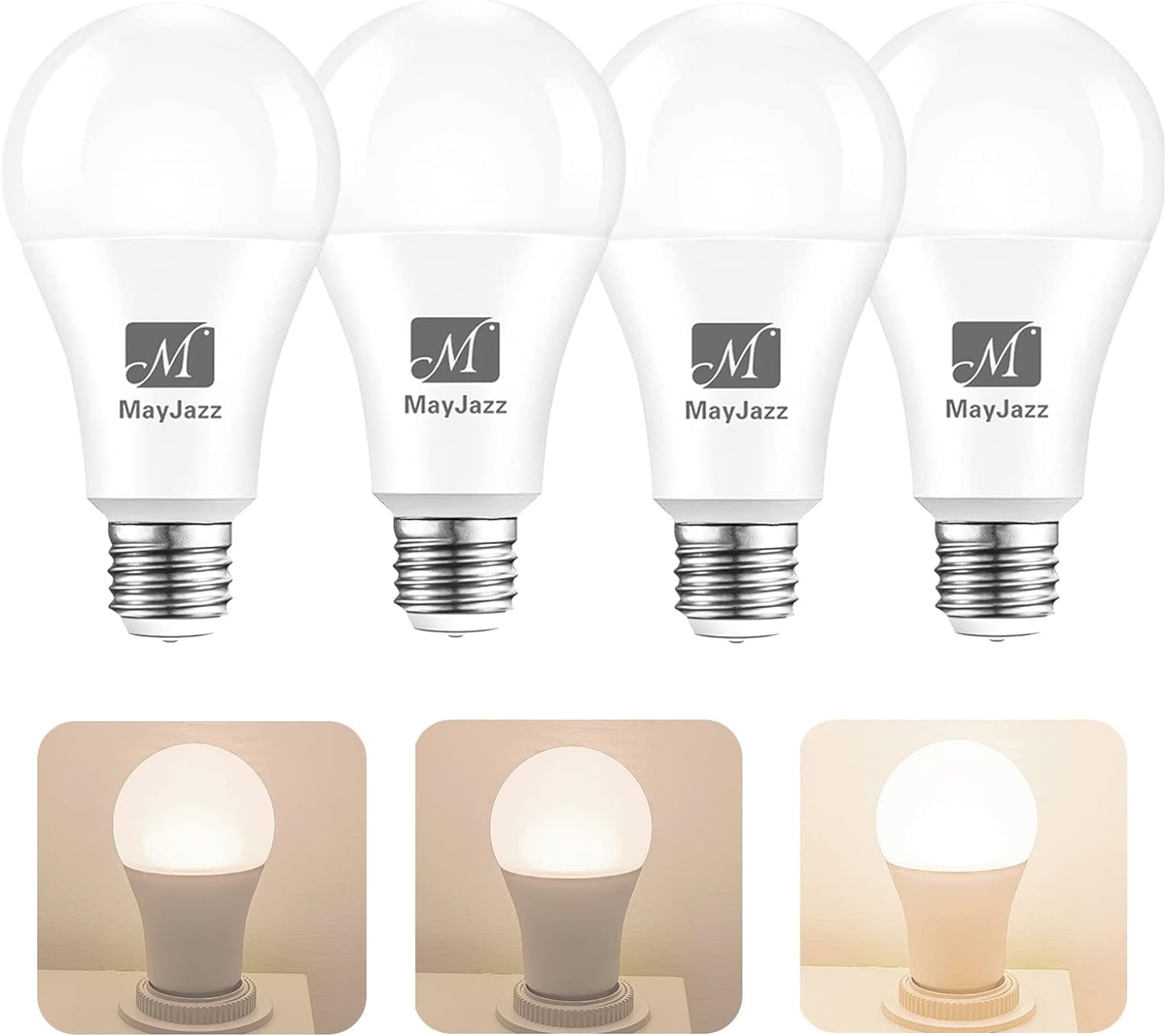 M MayJazz 3 Way LED Light Bulbs, 30 70 100 Watt Equivalent, Natural White 4000K, E26 Base, 4 ...