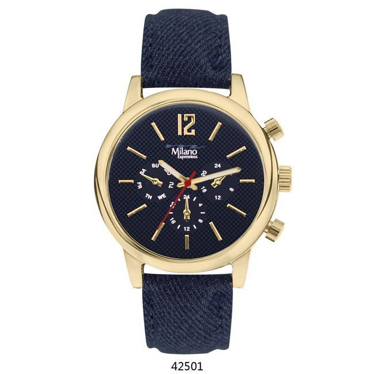 M Milano Expressions 42501 Blue Denim Strap Ladies Watch with Gold Case ...