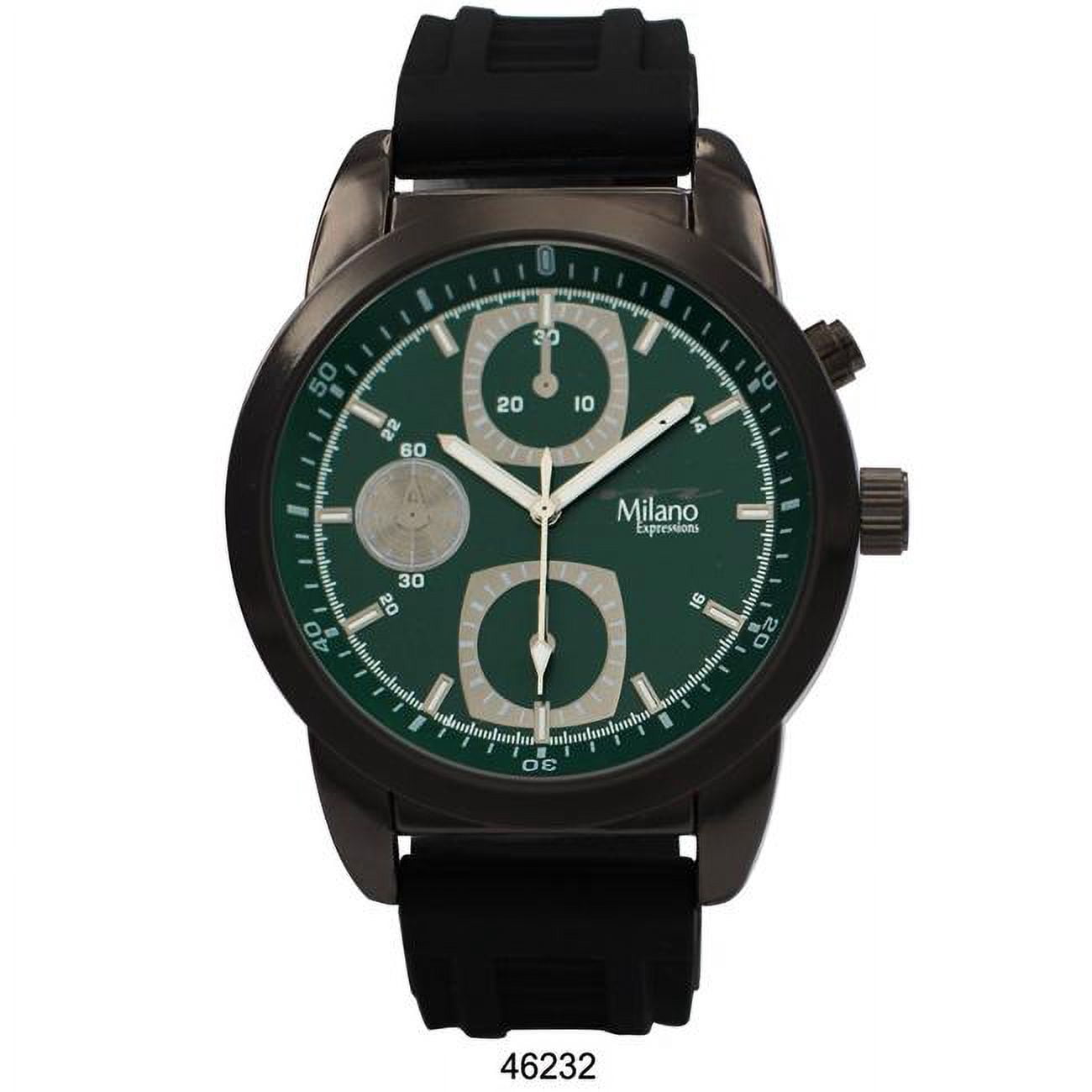 M Milano Expressions 46232 Black Rubber Strap Mens Watch with Green ...