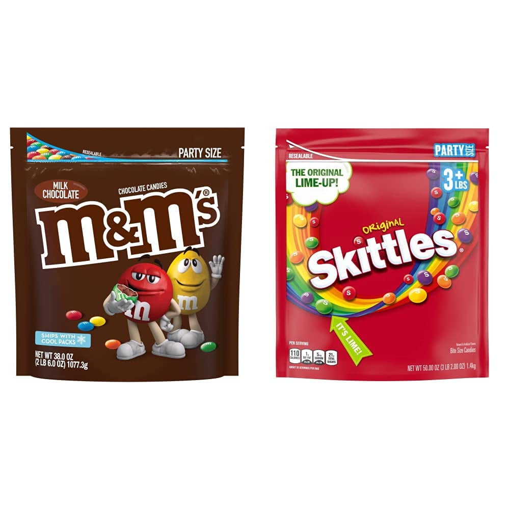 M&Ms Milk Chocolate Candy, 38-Ounce Party Size Bag Skittles Original ...