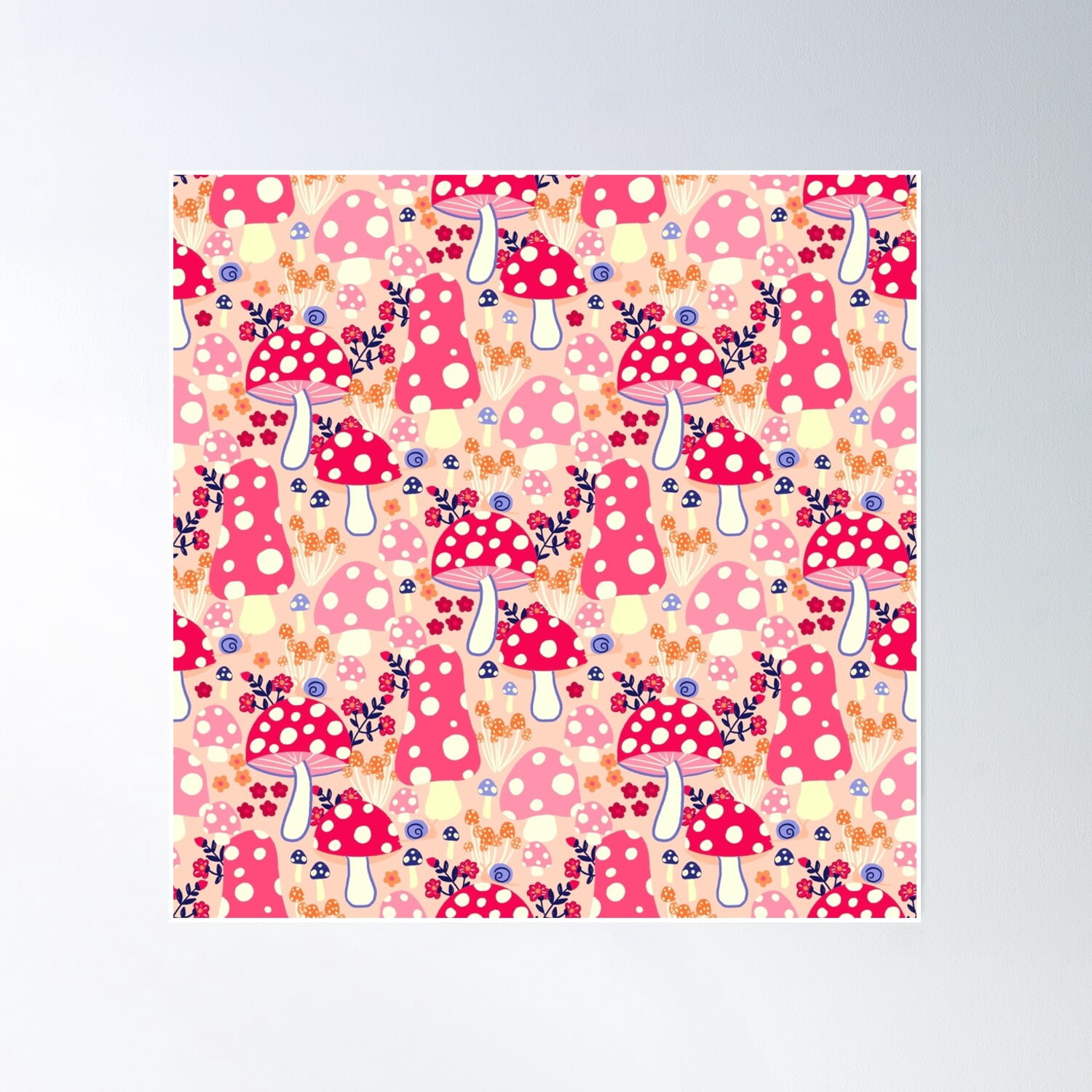 (M) Mushroom Wonderland - Pink Poster Wall Art, Modern Wall Decor ...