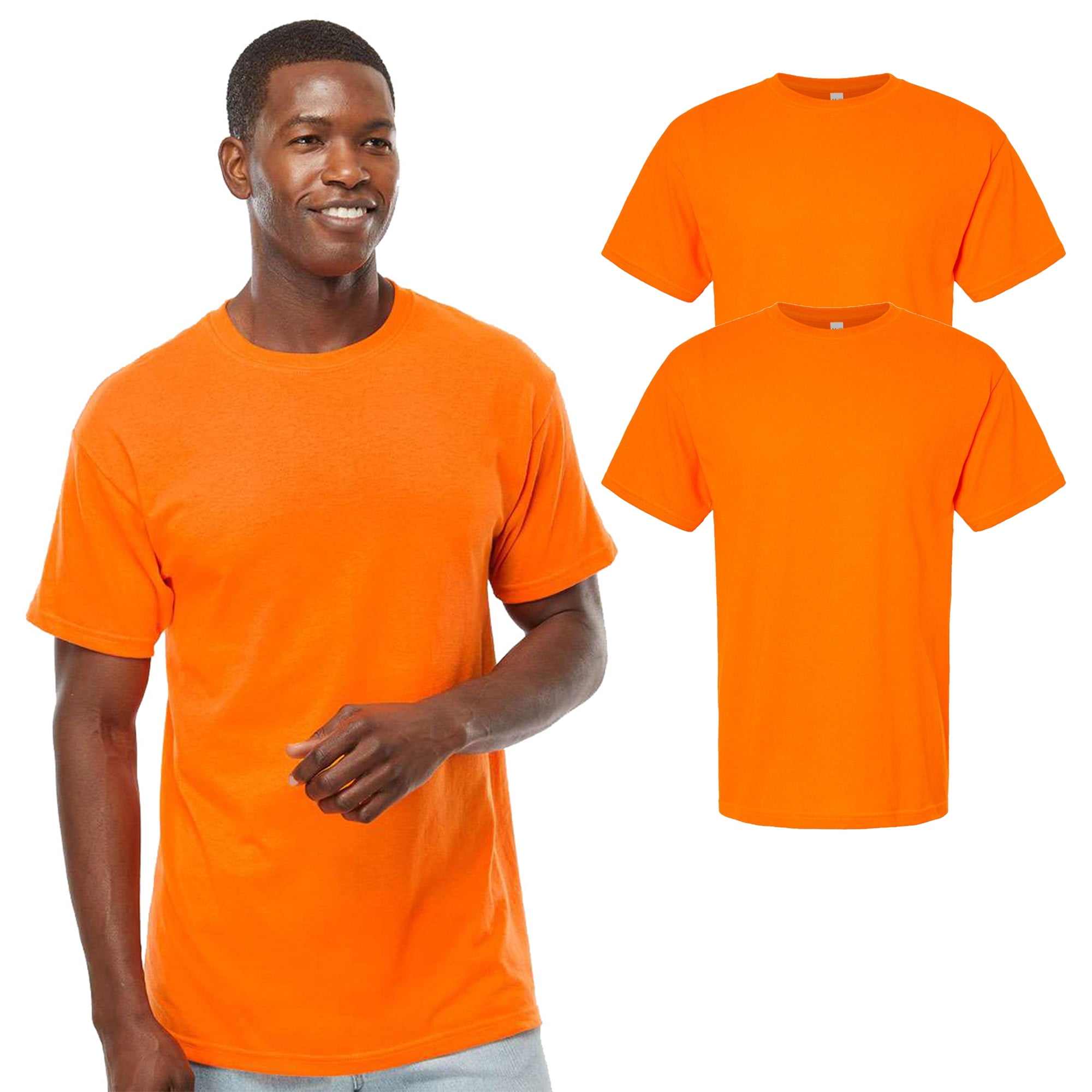 M&O Men’s Hi-Vis Safety Orange Work Shirt 2 Pack S-3XL, Soft Touch ...