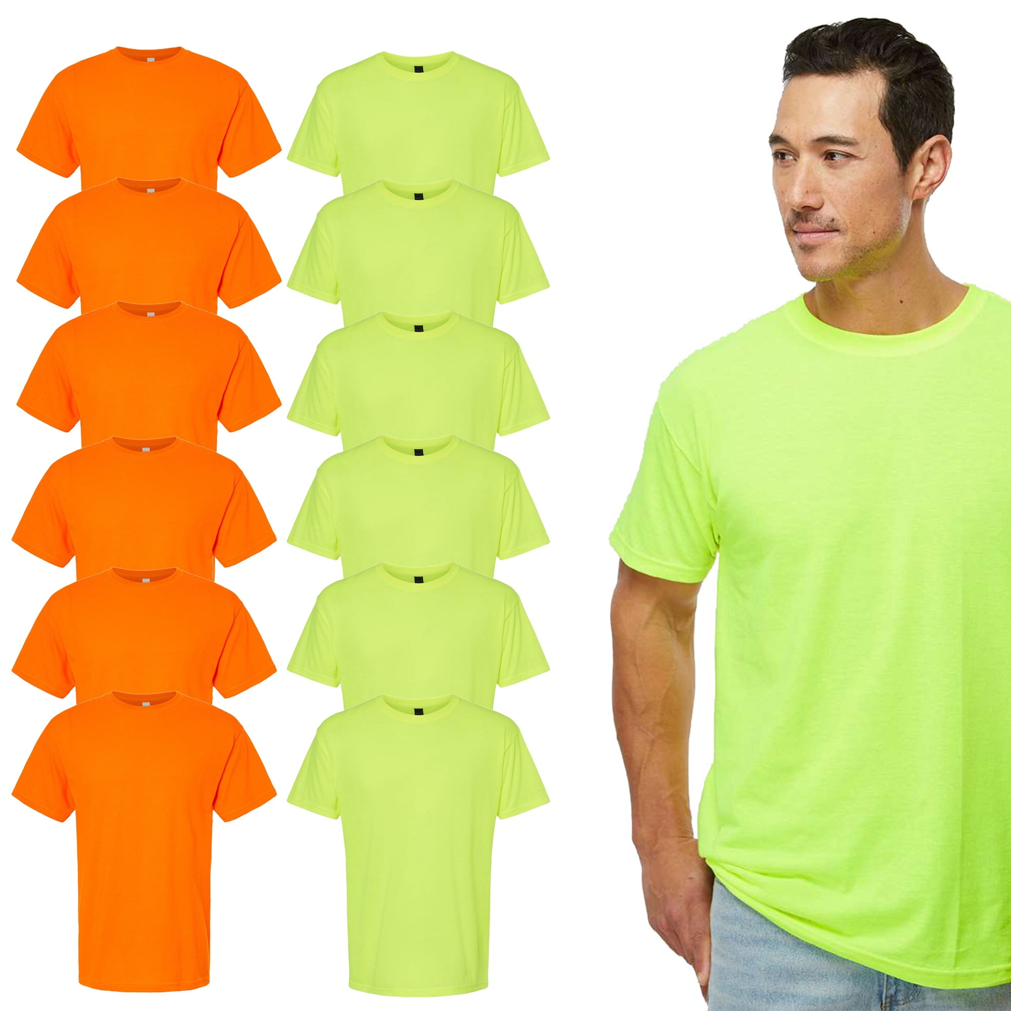 M&O Men’s Safety T-Shirt, Gold Soft Touch Hi Vis Tee, Work Tee, Green ...