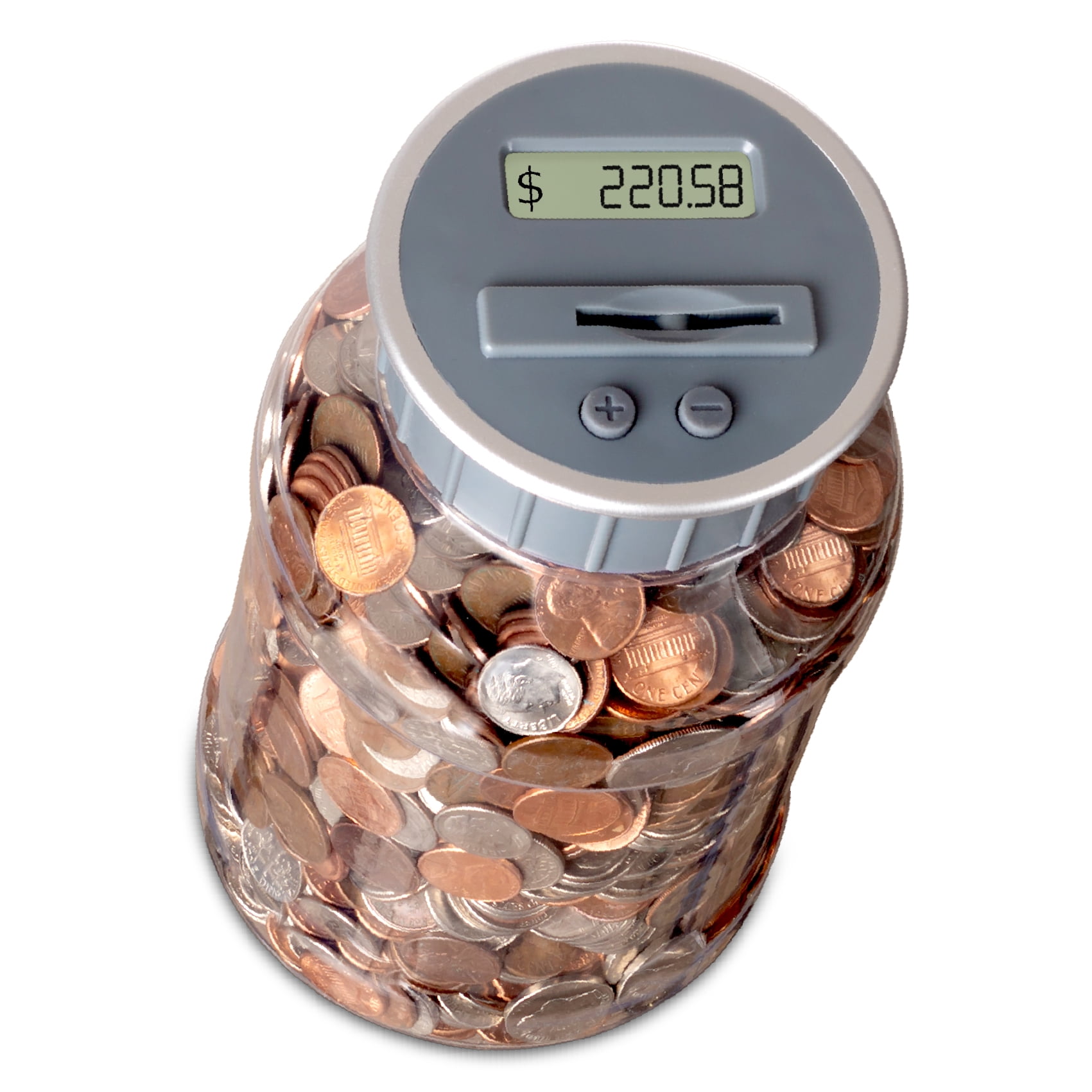 M&R Digital Counting Coin Bank, LCD Display, Twist-Off Silver Top ...