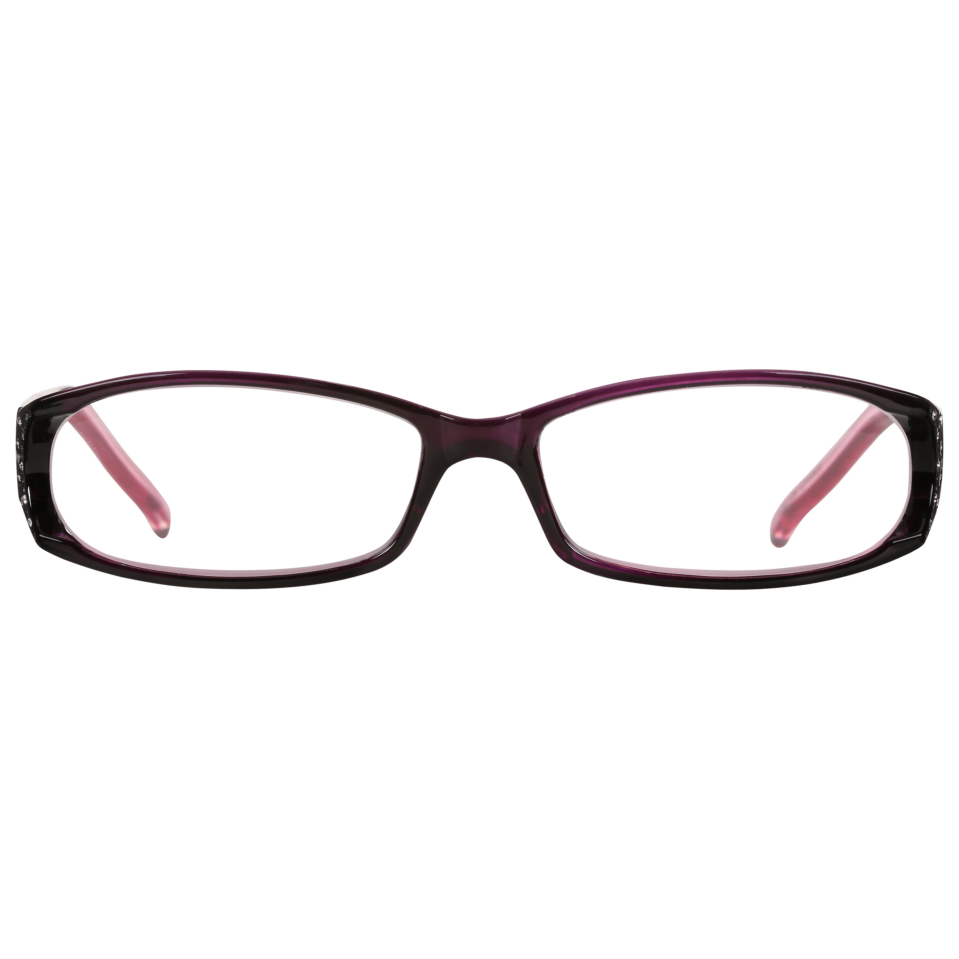 M+ Womens Rectangular Plastic Reading Glasses 1.75 Amber in Purple with ...
