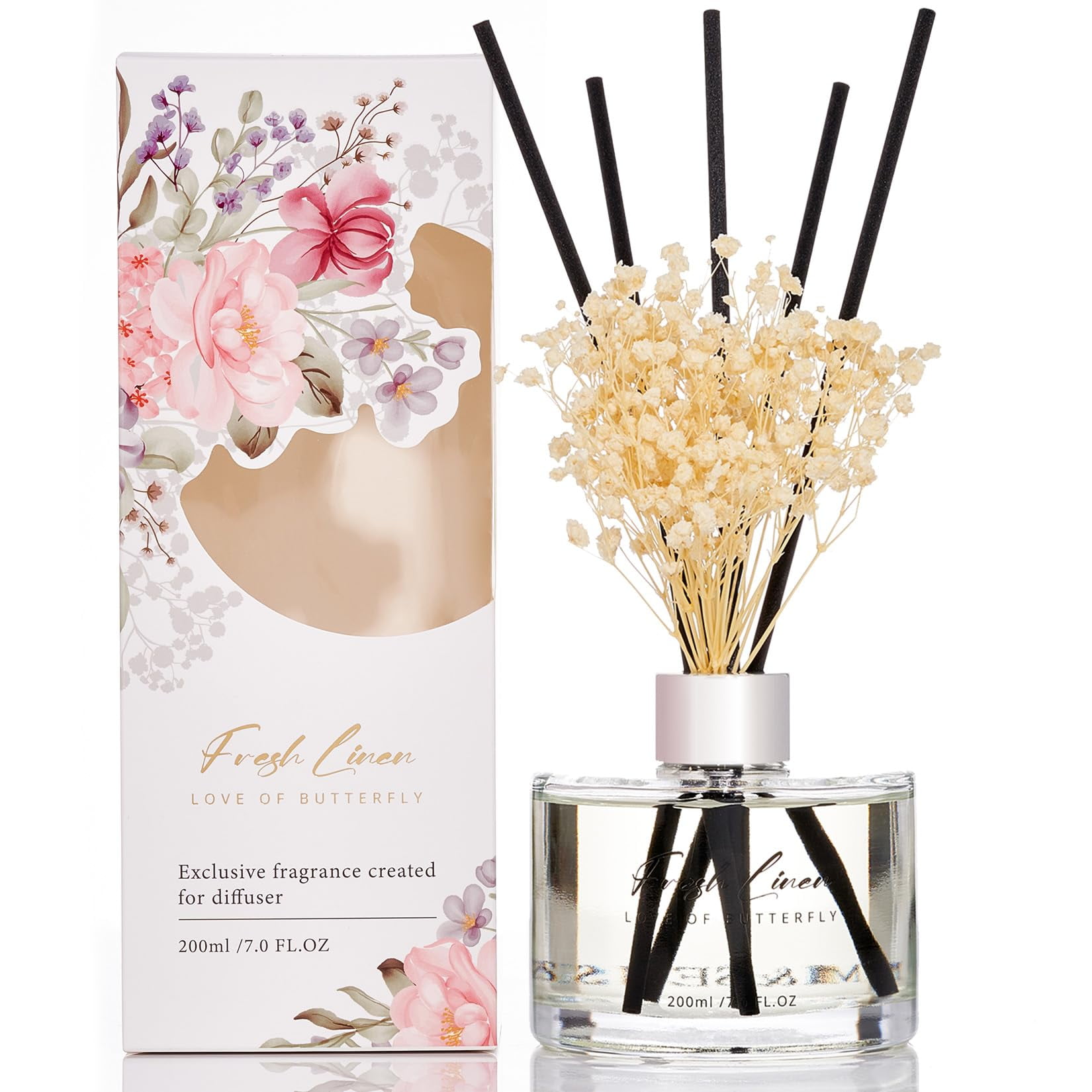 M&SENSE Reed Diffuser Set with 7 Sticks | 7.0oz Fresh Linen & Lemon ...