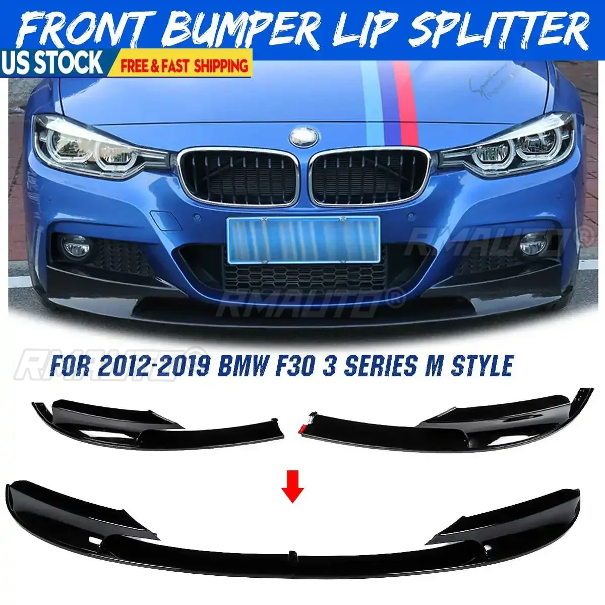 M Style F30 Car Front Bumper Spoiler Lip Splitter Bumper Lip Chin ...