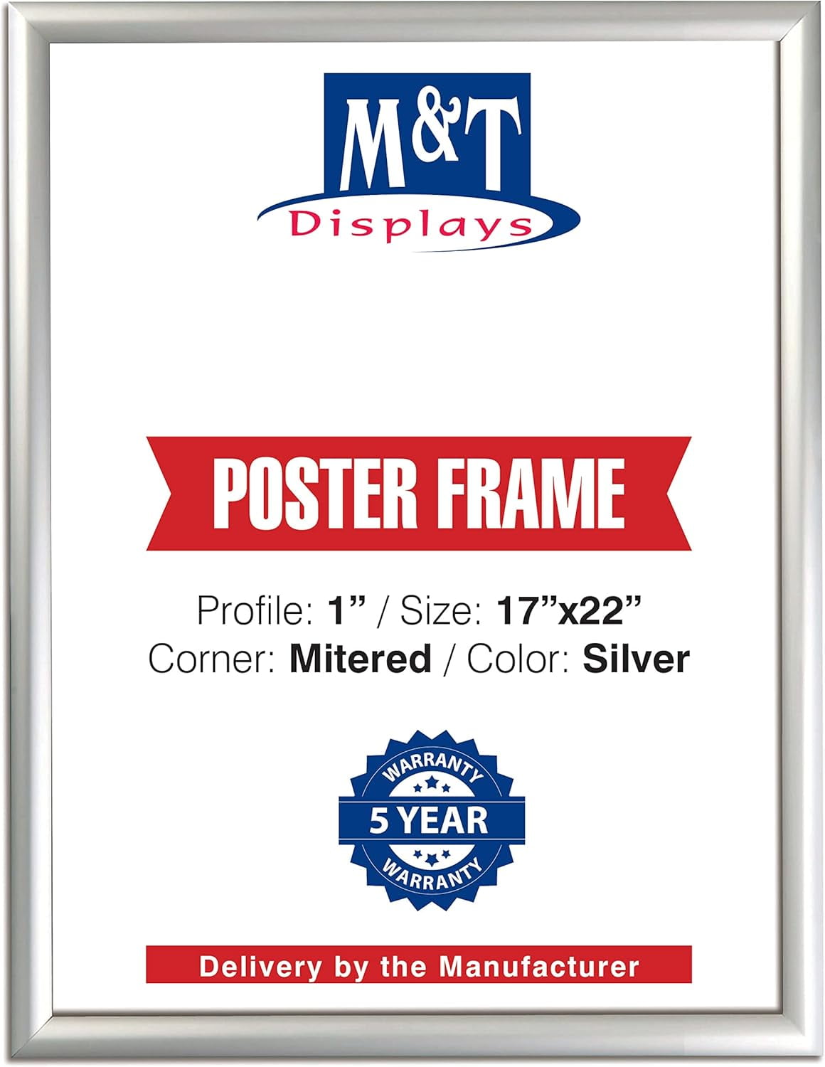 M&T Displays 17x22 Picture Frame - Silver 1", 17 x 22 Frame for Posters/Art - Sturdy Design for ...