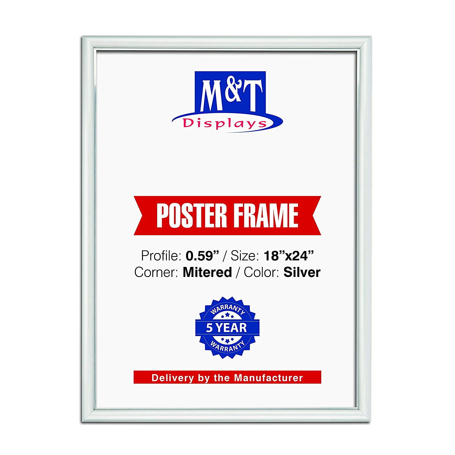 M&T Displays 18x24 Front Loading Snap Frame .59 inch Profile Wall Mounted Photo Poster Picture ...