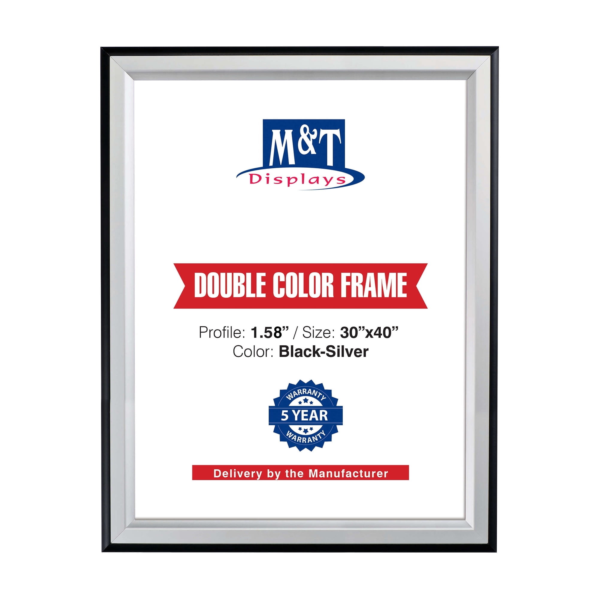 M&T Displays 30x40 Double Color Snap Poster Frame - Black-Silver 1.58 ...