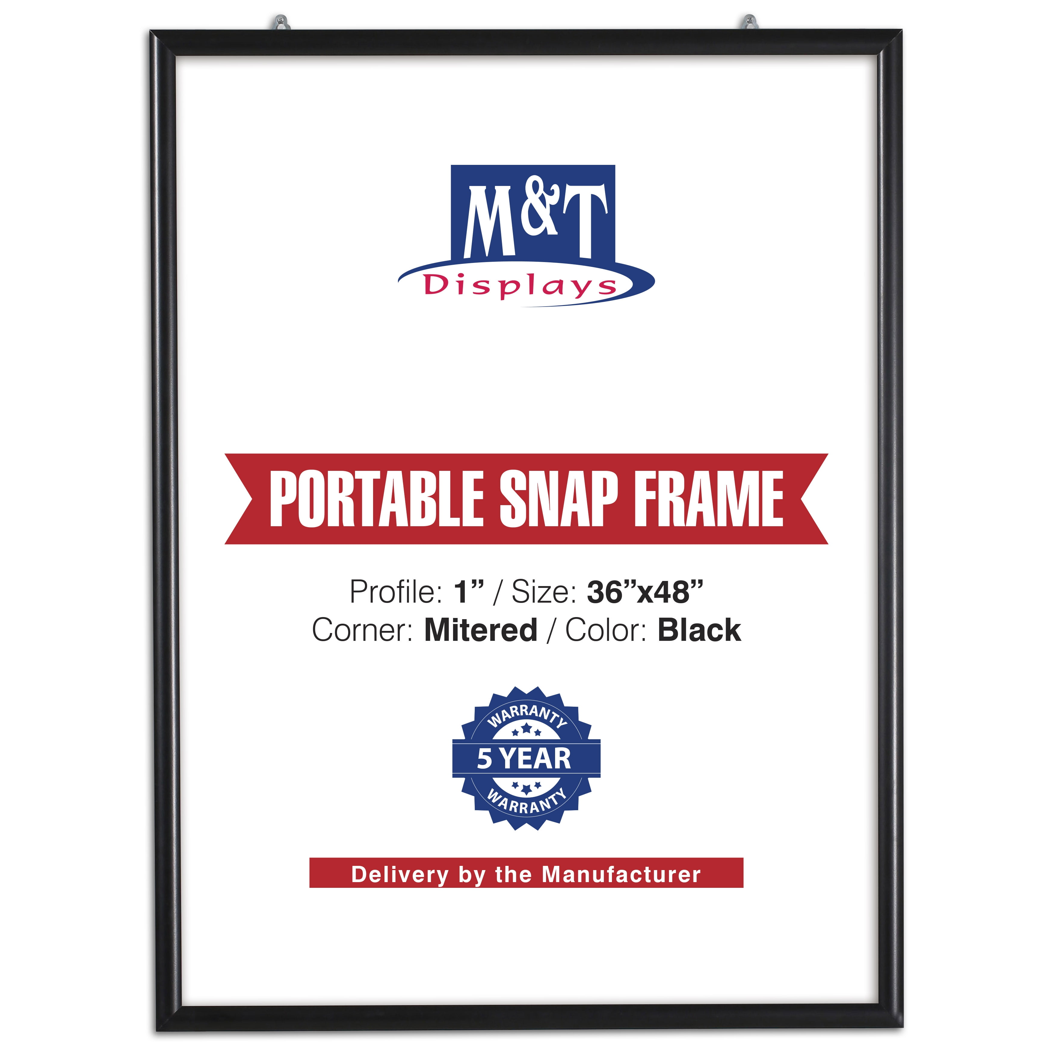 M&T Displays 36x48" Black Aluminum Portable Snap Poster Frame 1 ...