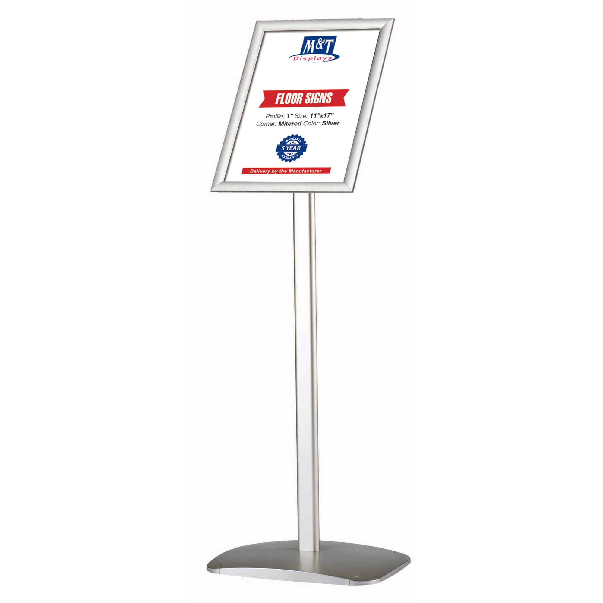 M&T Displays Pedestal Menu Sign Holder Silver Aluminum Front Loading ...