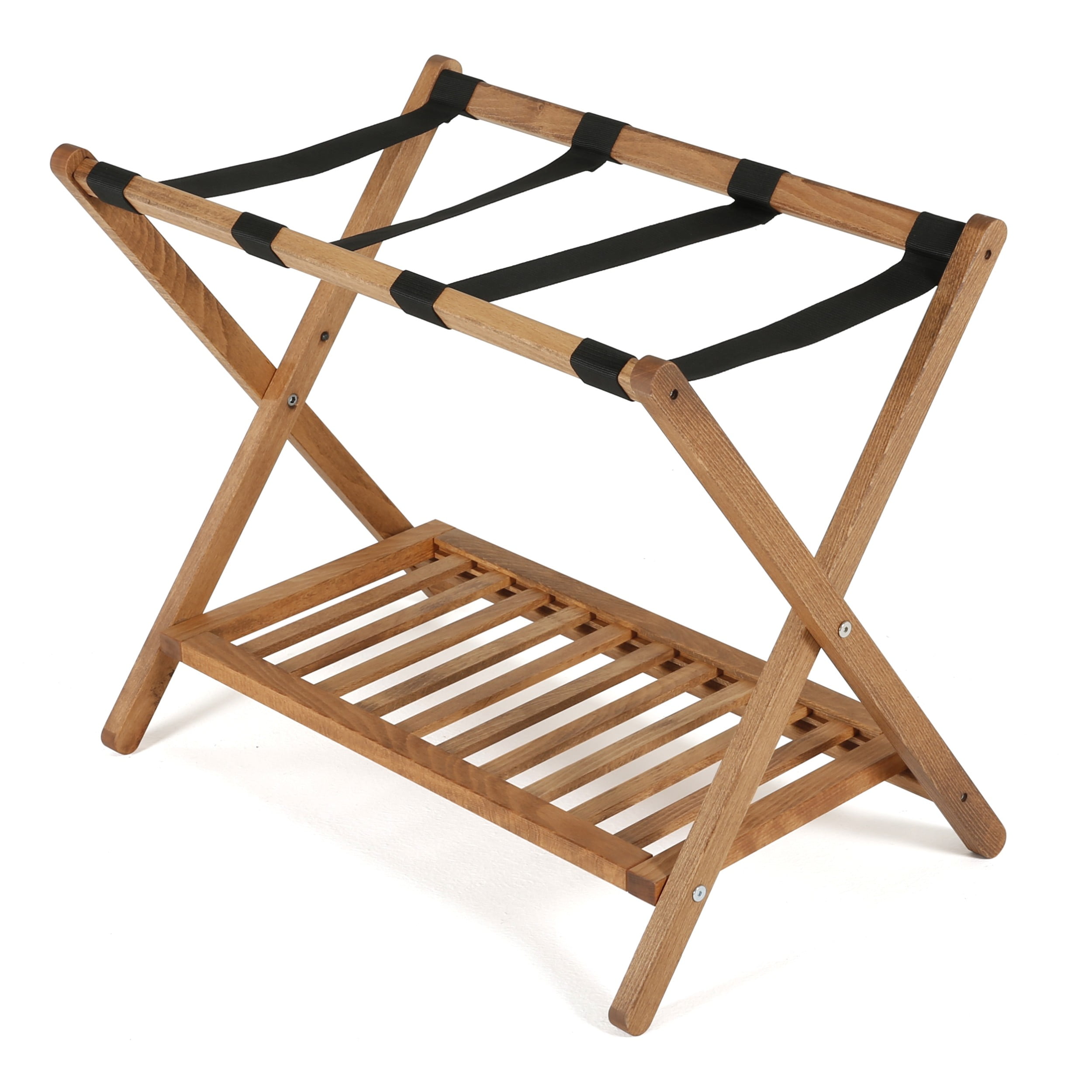 M&T Displays Beech Wood Folding Luggage Rack with Woolen Strips and ...