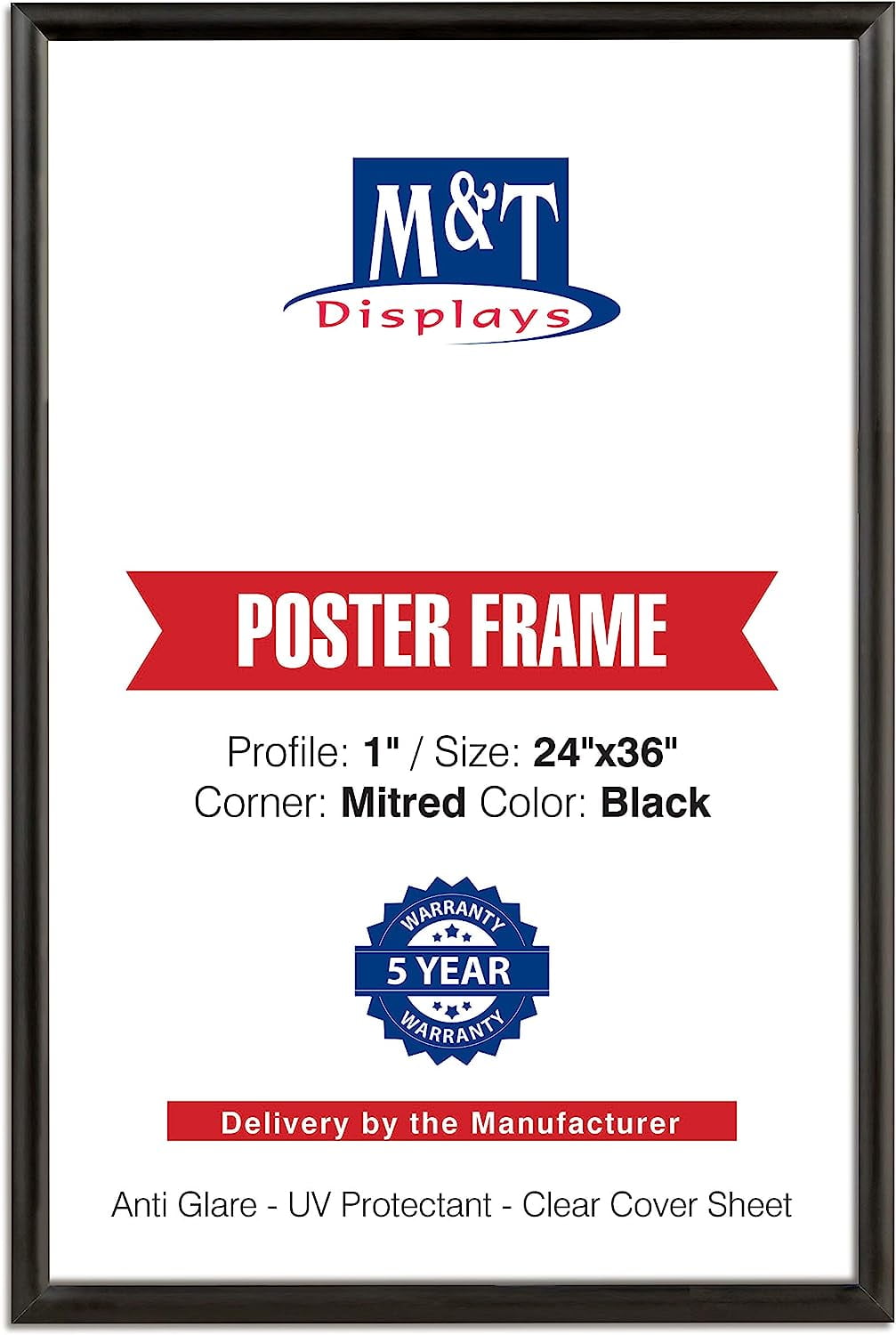 M&T Displays Black 24x36 Poster Frame 1 inch Aluminum Profile Front ...