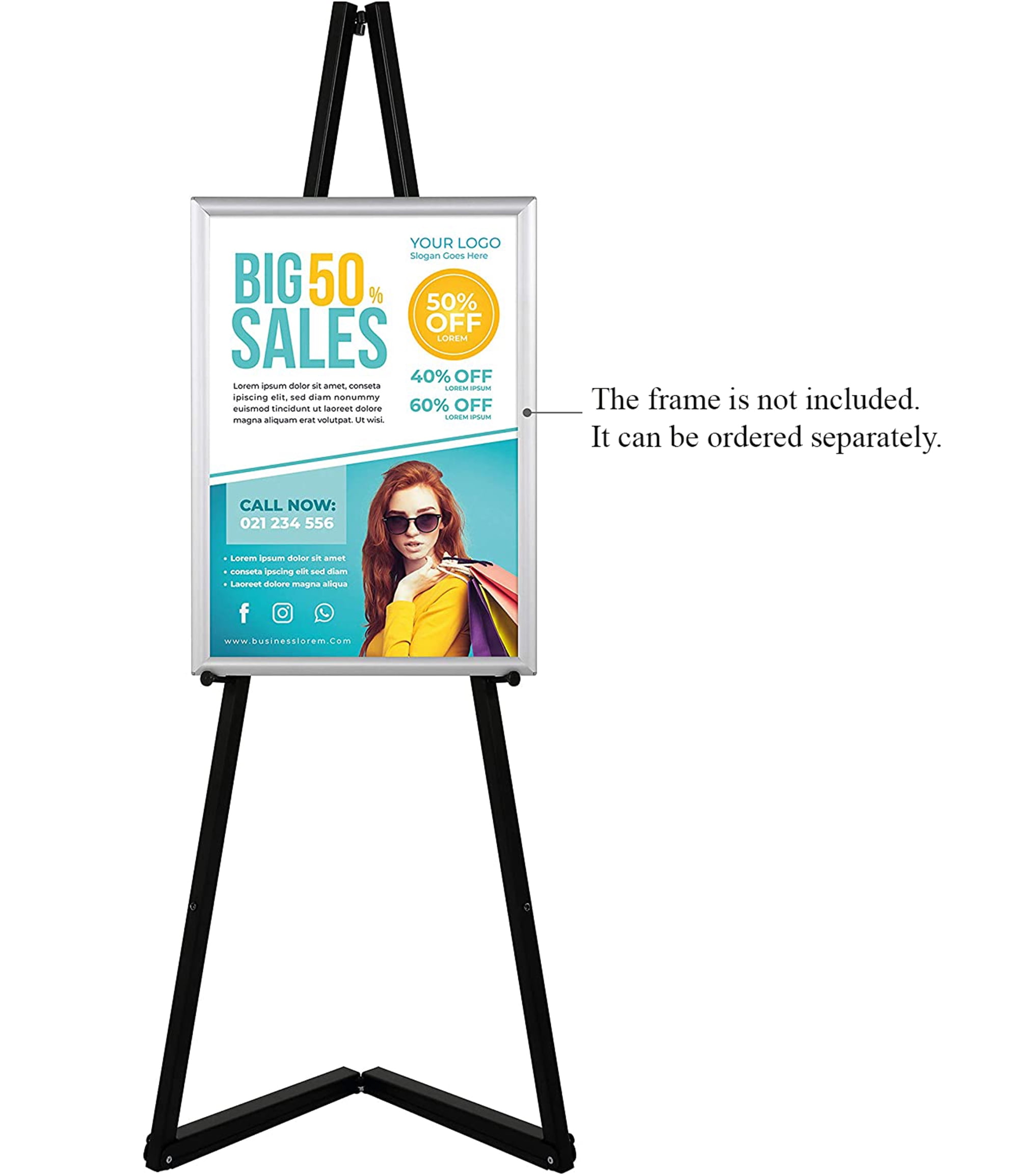 M&T Displays Black Portable Easel 59 inch with 5 Different Height ...