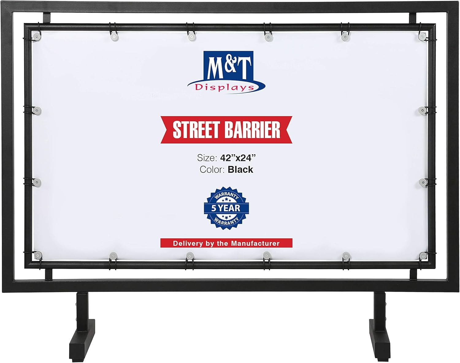 M&T Displays Black Steel Control Barrier 42x24–Floor Standing ...