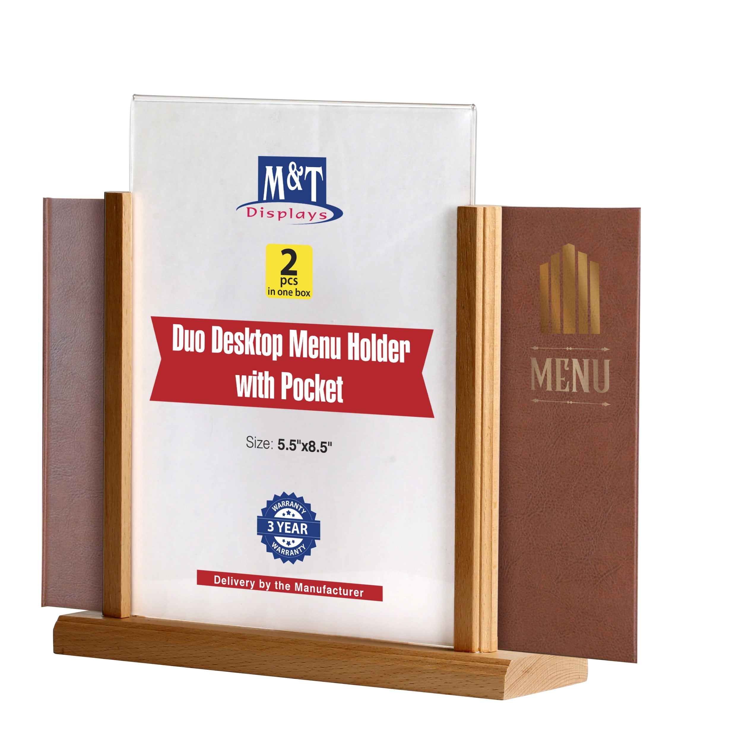 M&T Displays Classic Desktop Menu Holder with Acrylic U Type Pocket ...