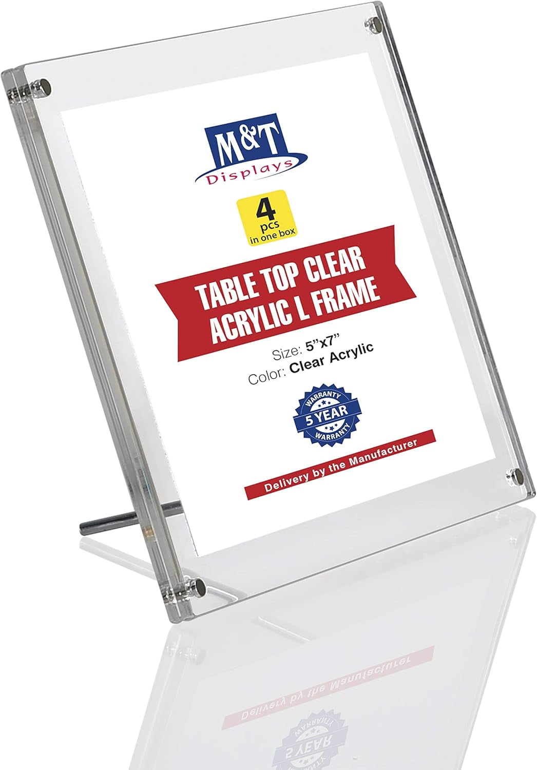 M&T Displays Clear Acrylic L Photo Frame, 5x7 inch Picture Sign Holder ...
