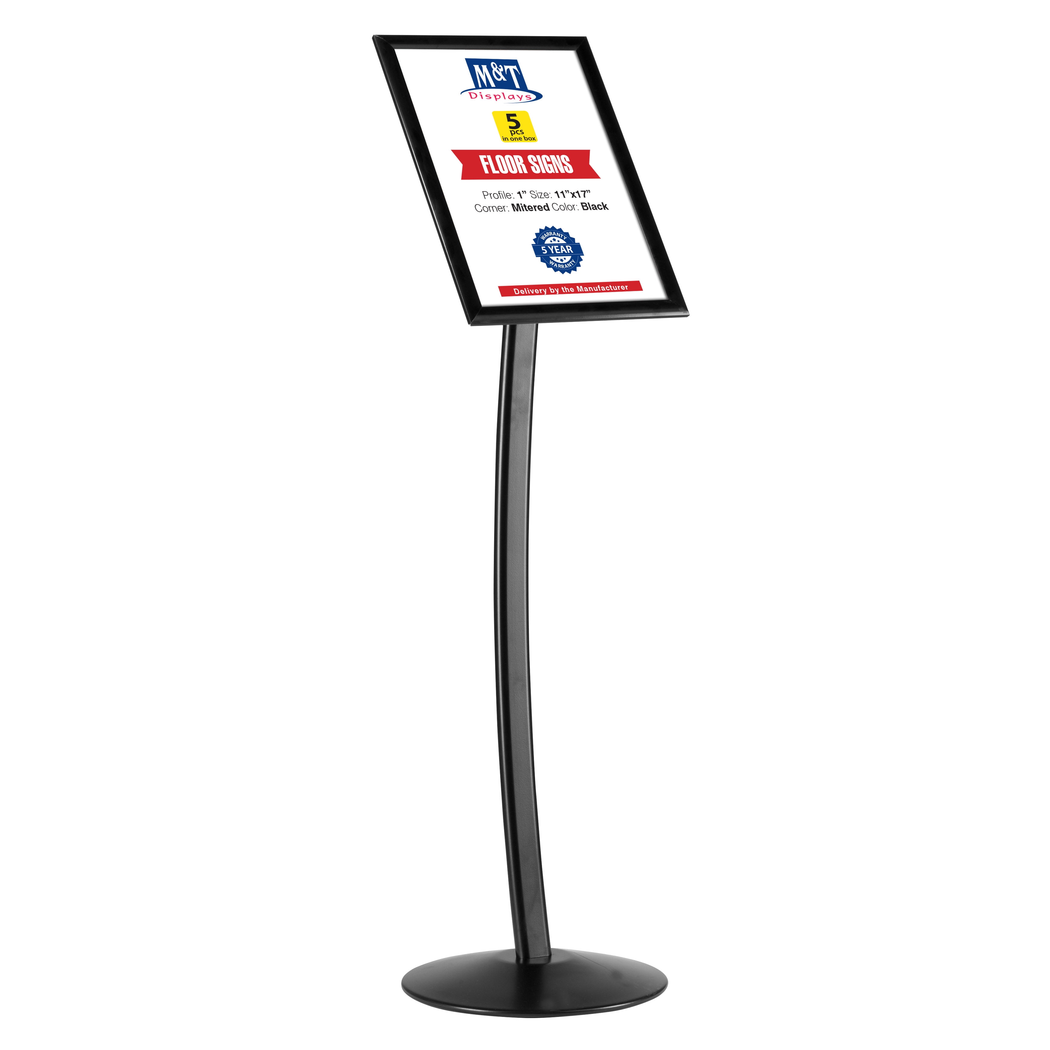 M&T Displays Curved Menu Board, 11x17 inch Black Pedestal Sign Holder ...